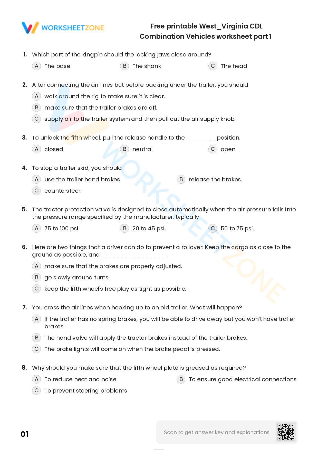 Free printable West/Virginia CDL Combination Vehicles worksheet part 5 ...