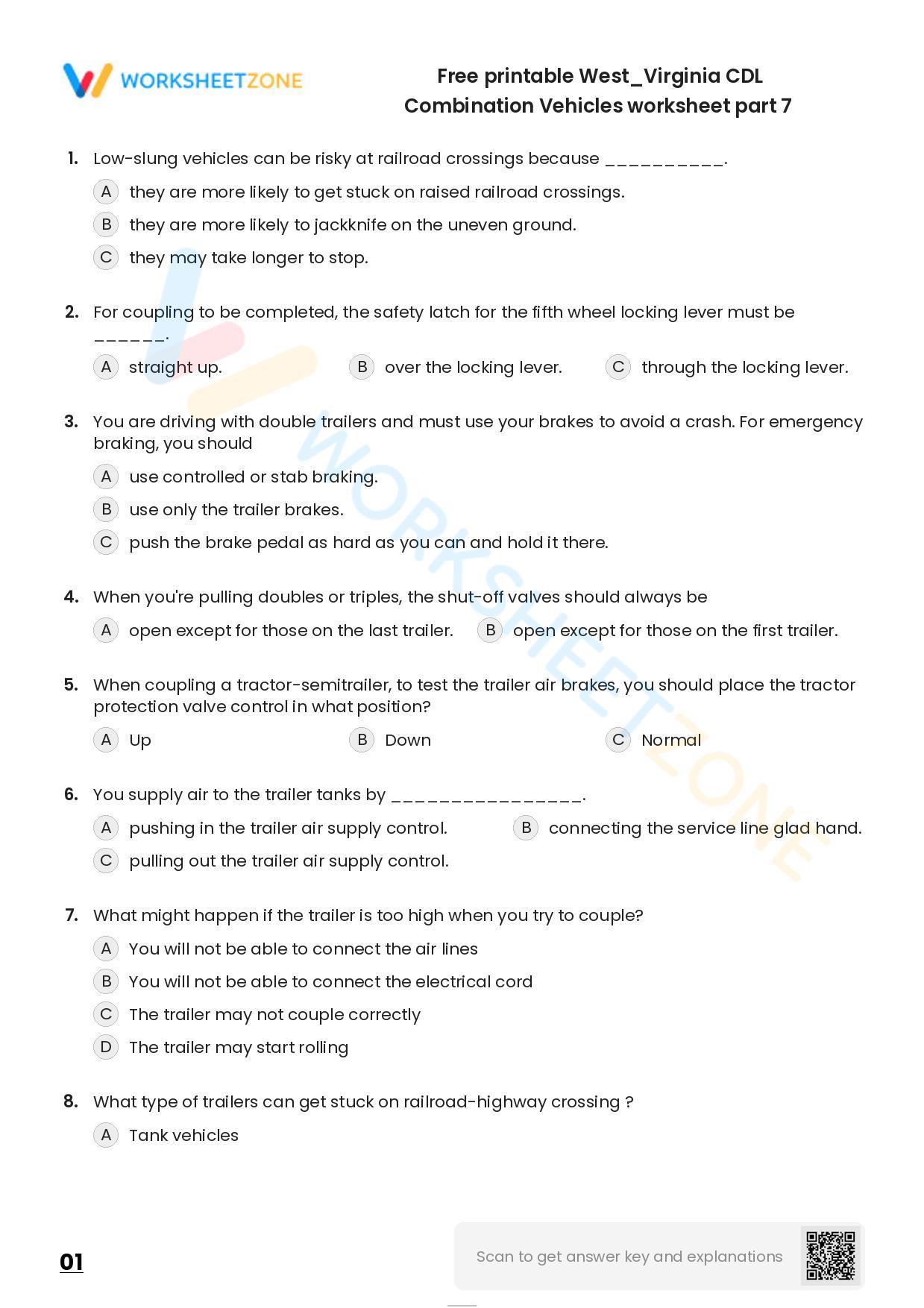 Free Printable West/Virginia CDL Combination Vehicles Worksheet Part 7