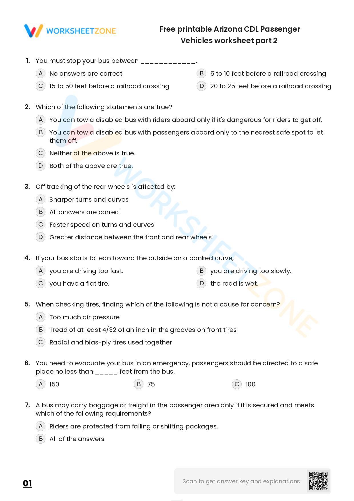 Free Printable Arizona CDL Passenger Vehicles Worksheet Part 2