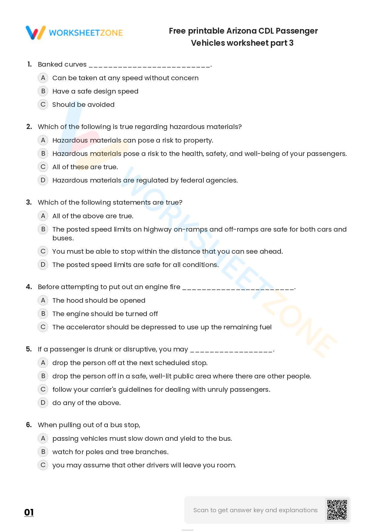 Free printable Arizona CDL Passenger Vehicles worksheet part 2 ...
