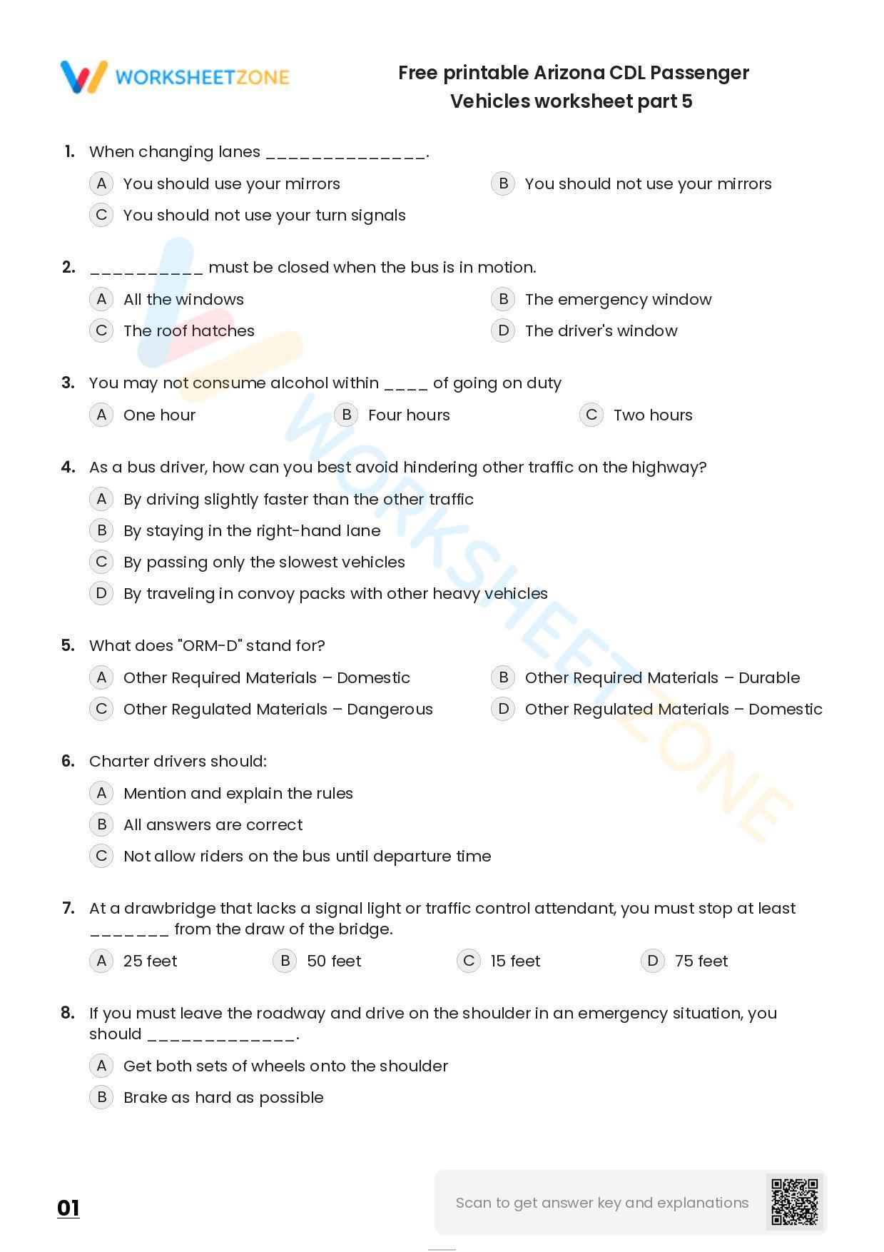 Free printable Arizona CDL Passenger Vehicles worksheet part 6 ...