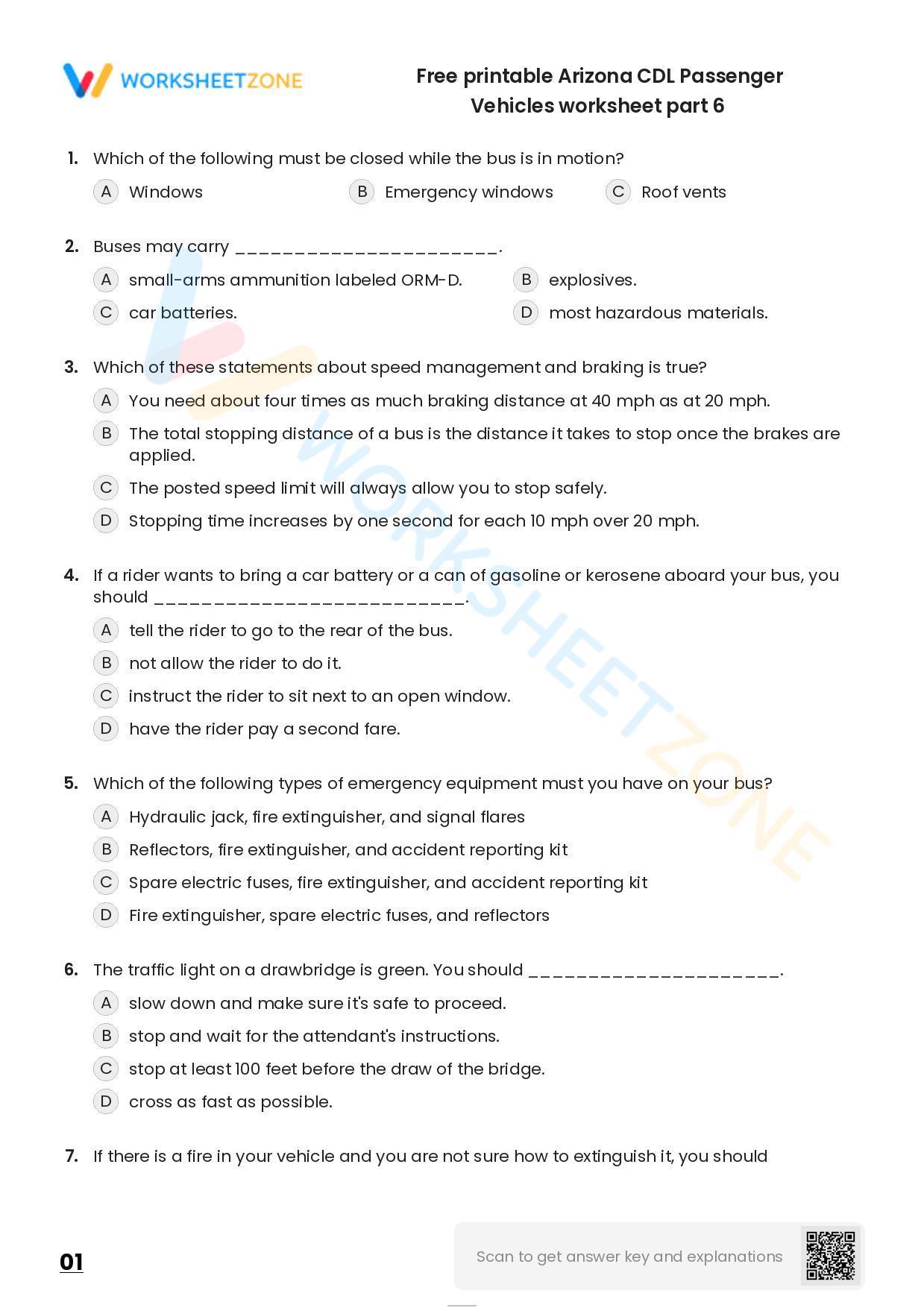 Free printable Arizona CDL Passenger Vehicles worksheet part 6 ...