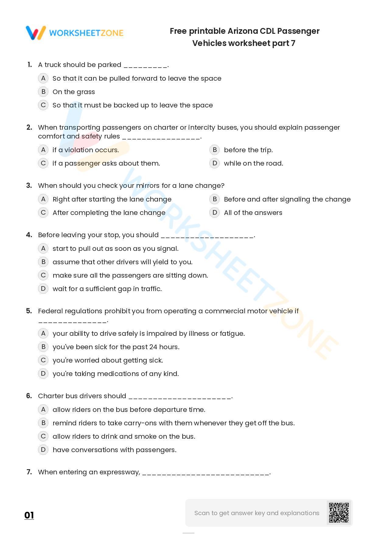 Free printable Arizona CDL Passenger Vehicles worksheet part 2 ...