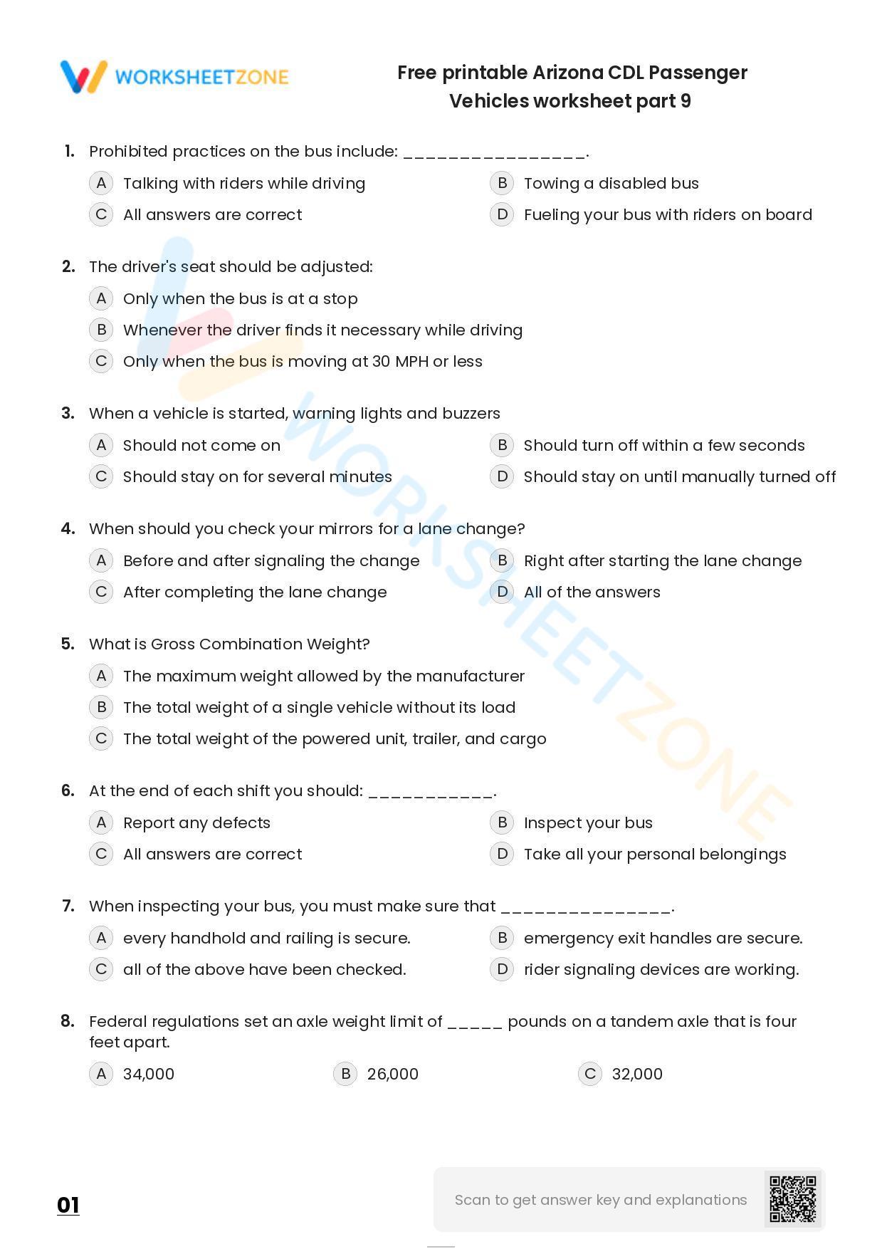 Free printable Arizona CDL Passenger Vehicles worksheet part 2 ...