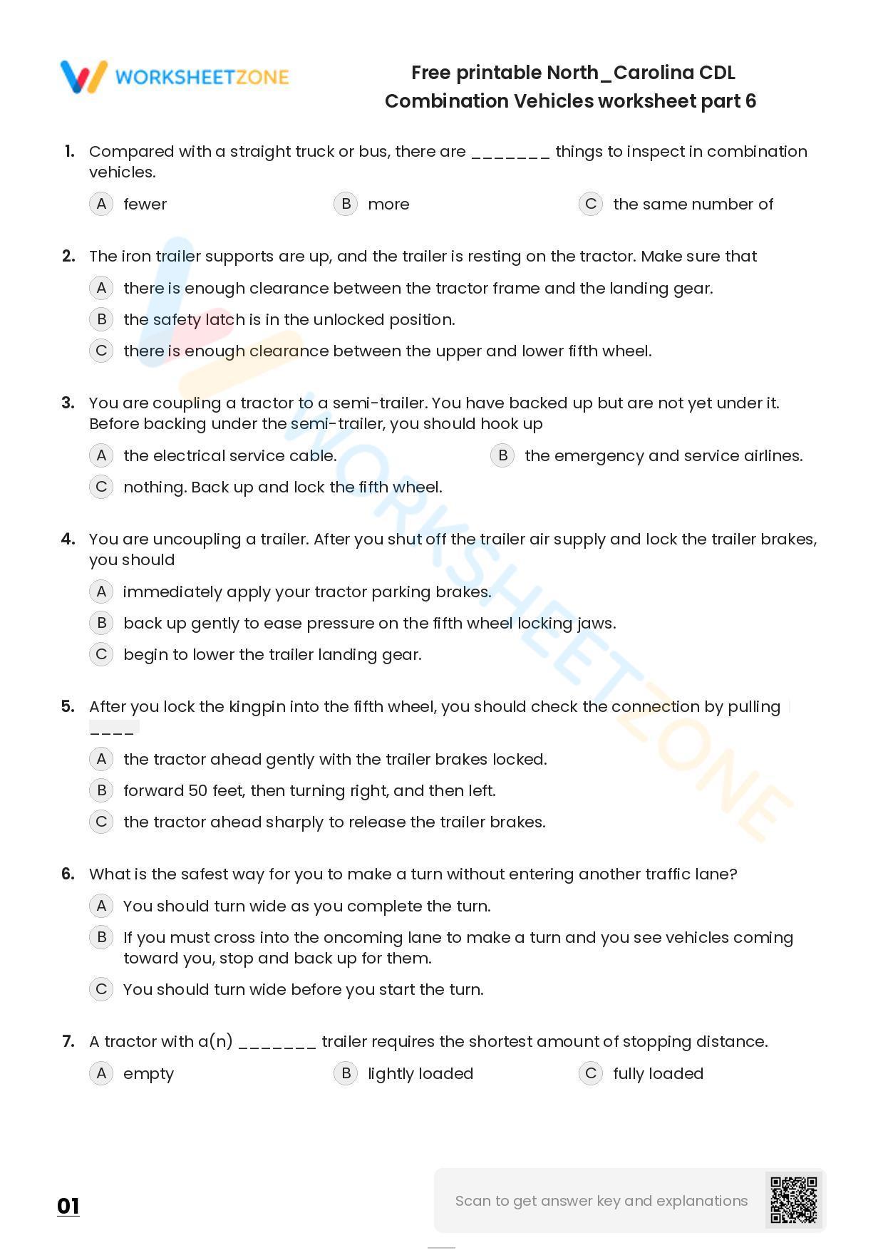 Free printable North/Carolina CDL Combination Vehicles worksheet part 3 ...