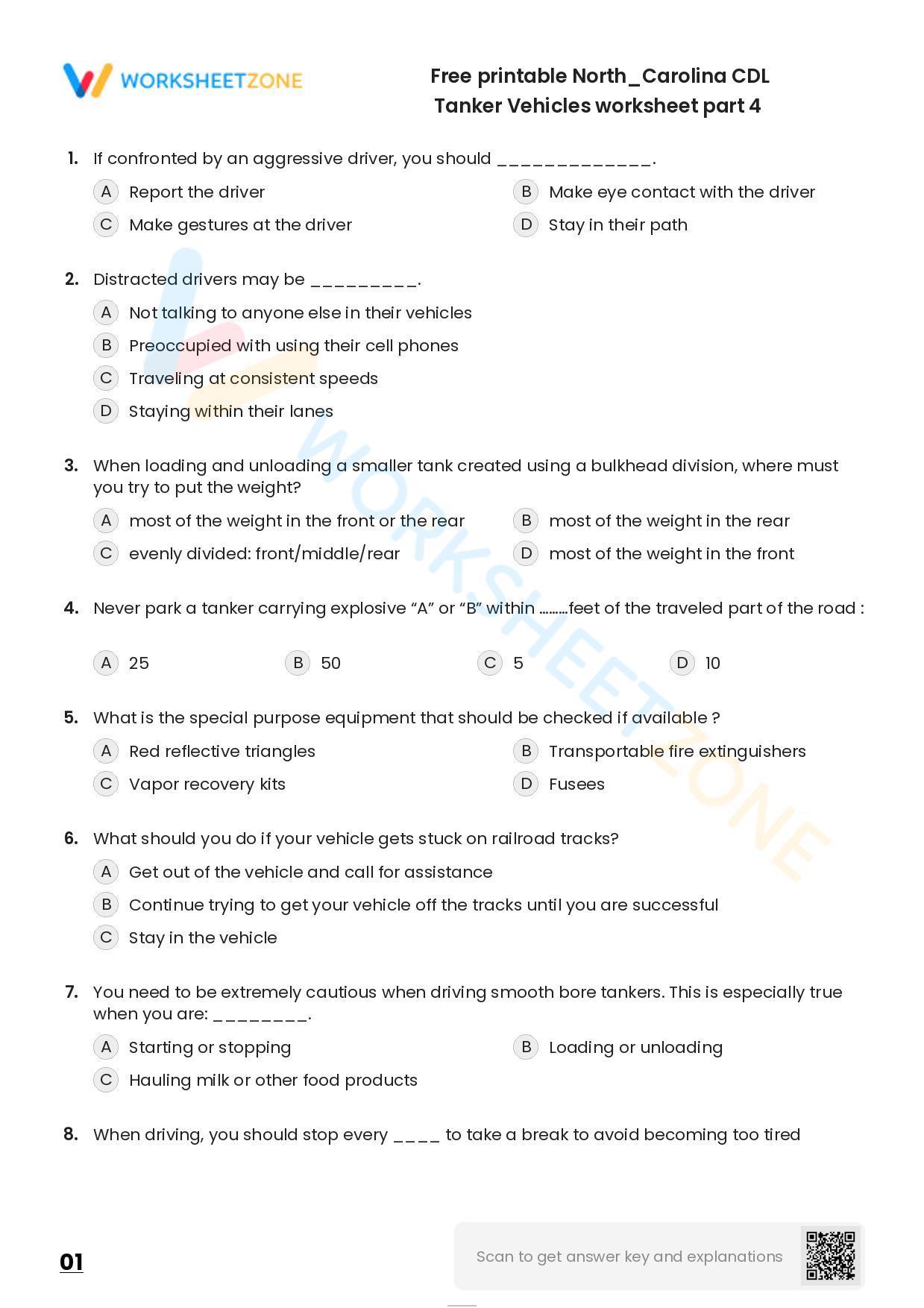 Free Printable North/Carolina CDL Tanker Vehicles Worksheet Part 4