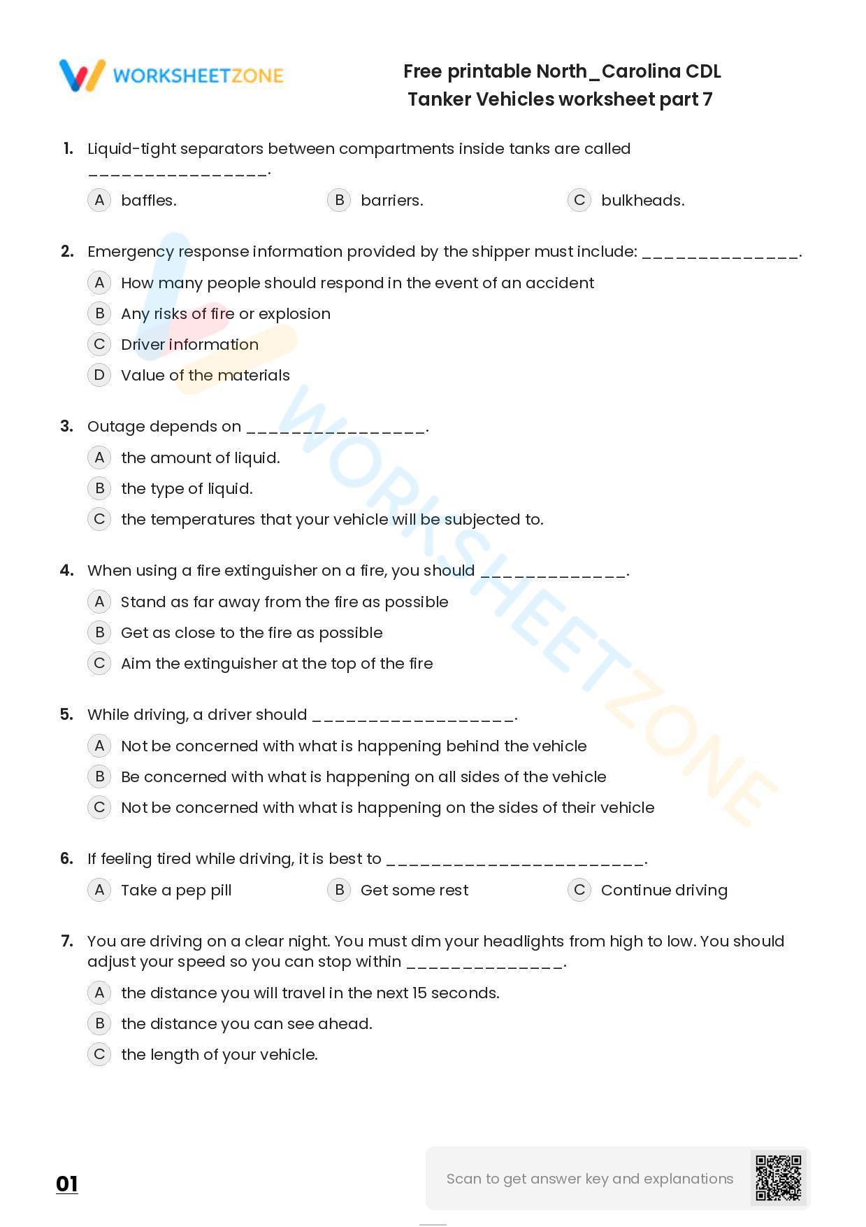 Free Printable North/Carolina CDL Tanker Vehicles Worksheet Part 7