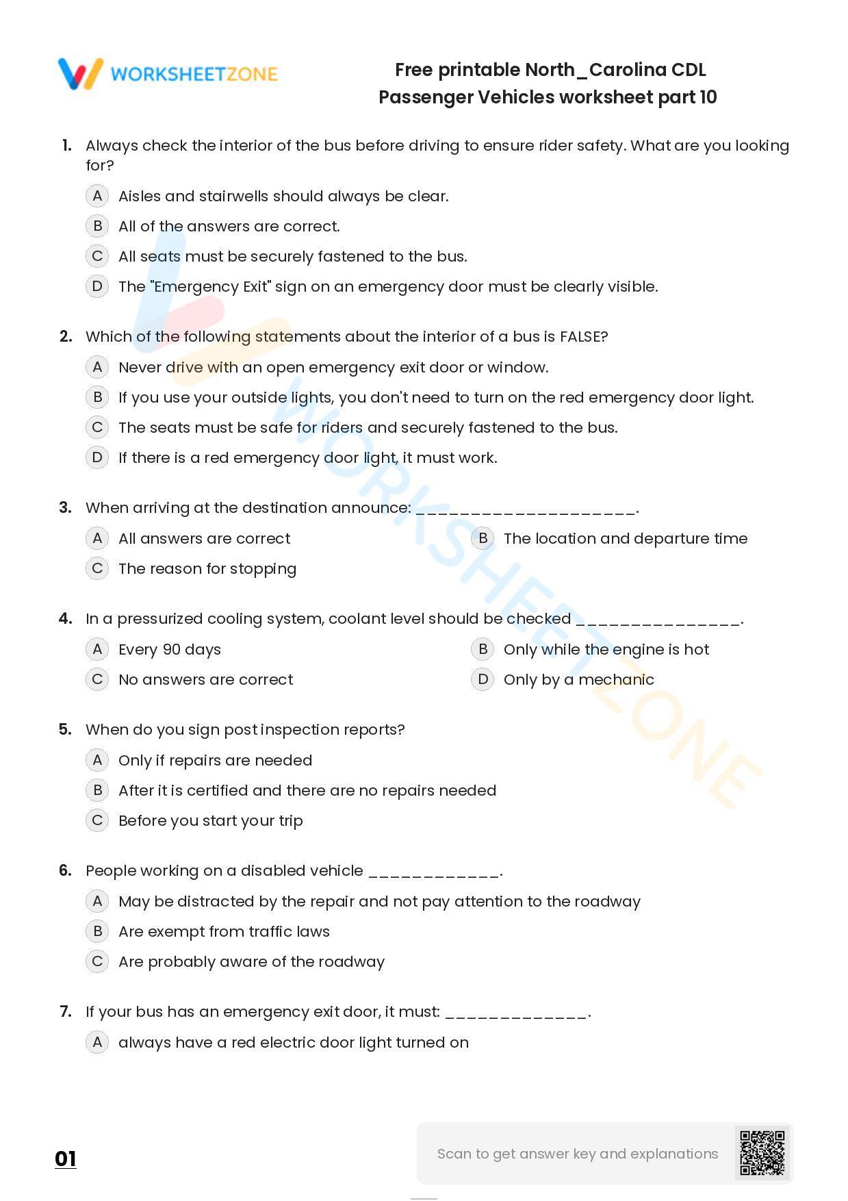 Free printable North/Carolina CDL Passenger Vehicles worksheet part 4 ...