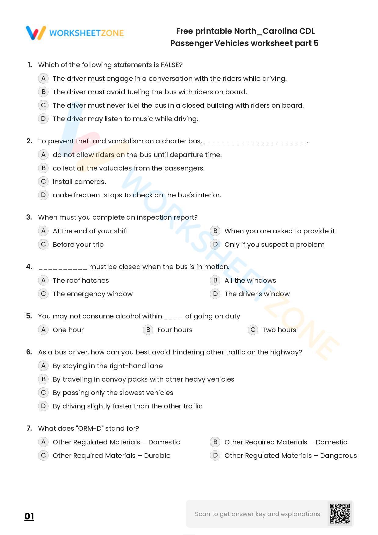 Free printable North/Carolina CDL Passenger Vehicles worksheet part 3 ...