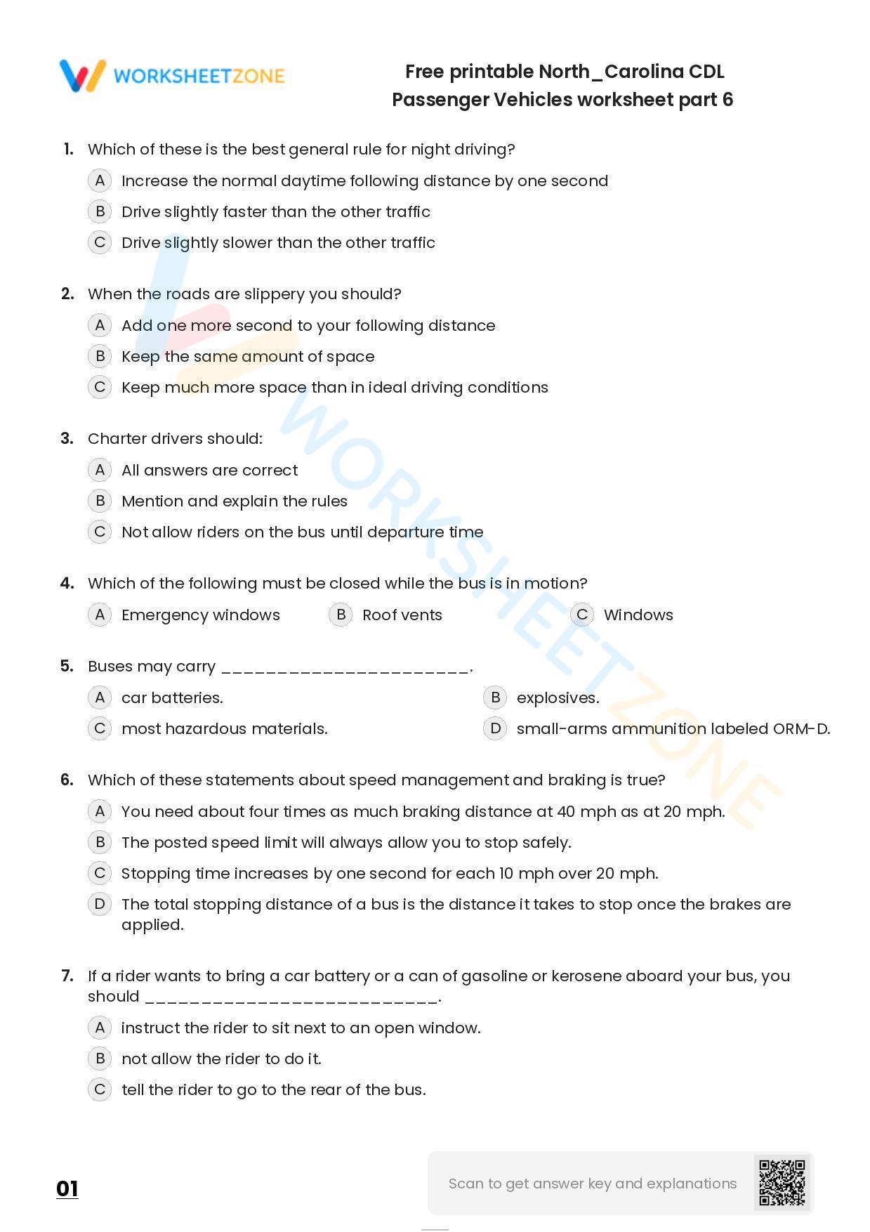 Free printable North/Carolina CDL Passenger Vehicles worksheet part 4 ...