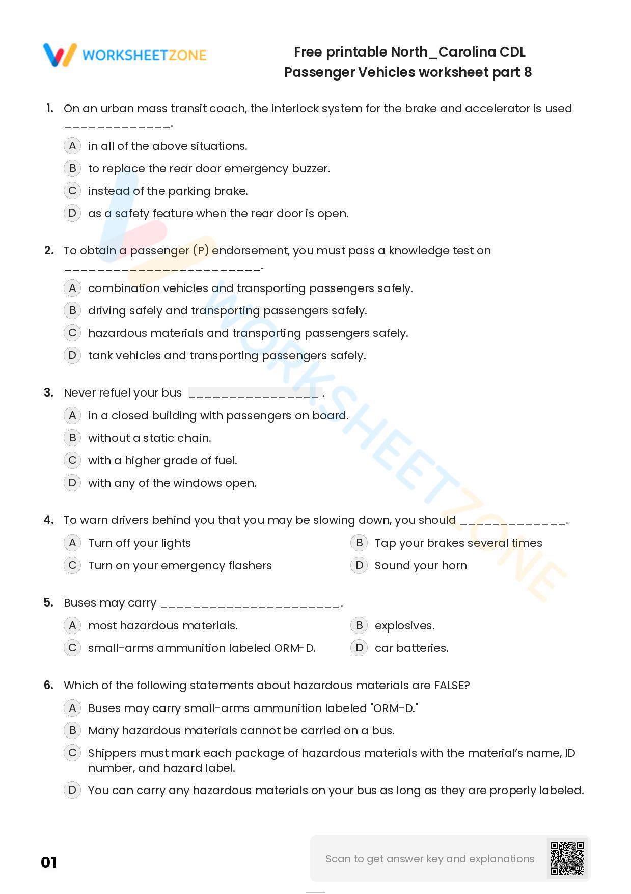 Free printable North/Carolina CDL Passenger Vehicles worksheet part 3 ...