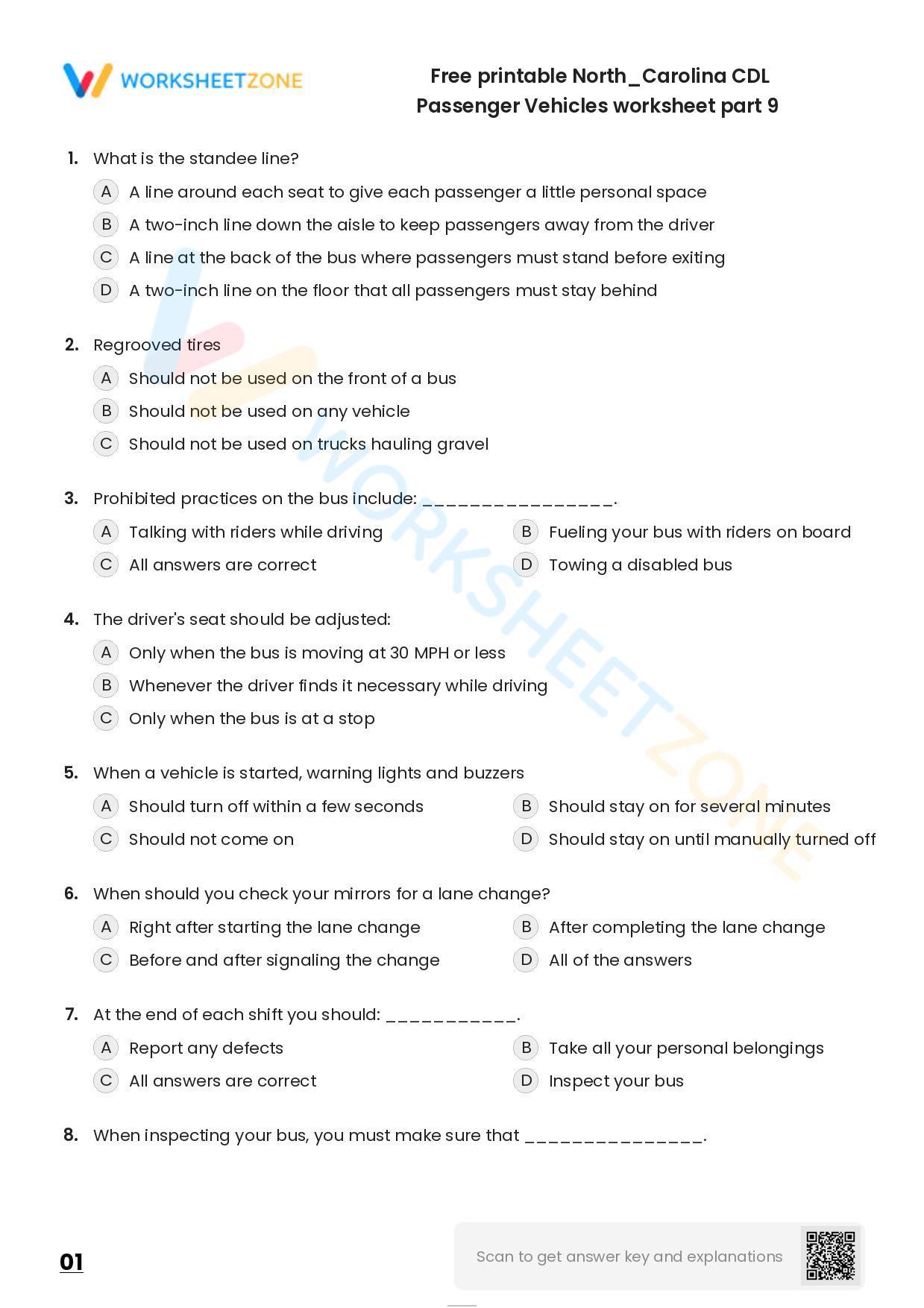 Free printable North/Carolina CDL Passenger Vehicles worksheet part 3 ...