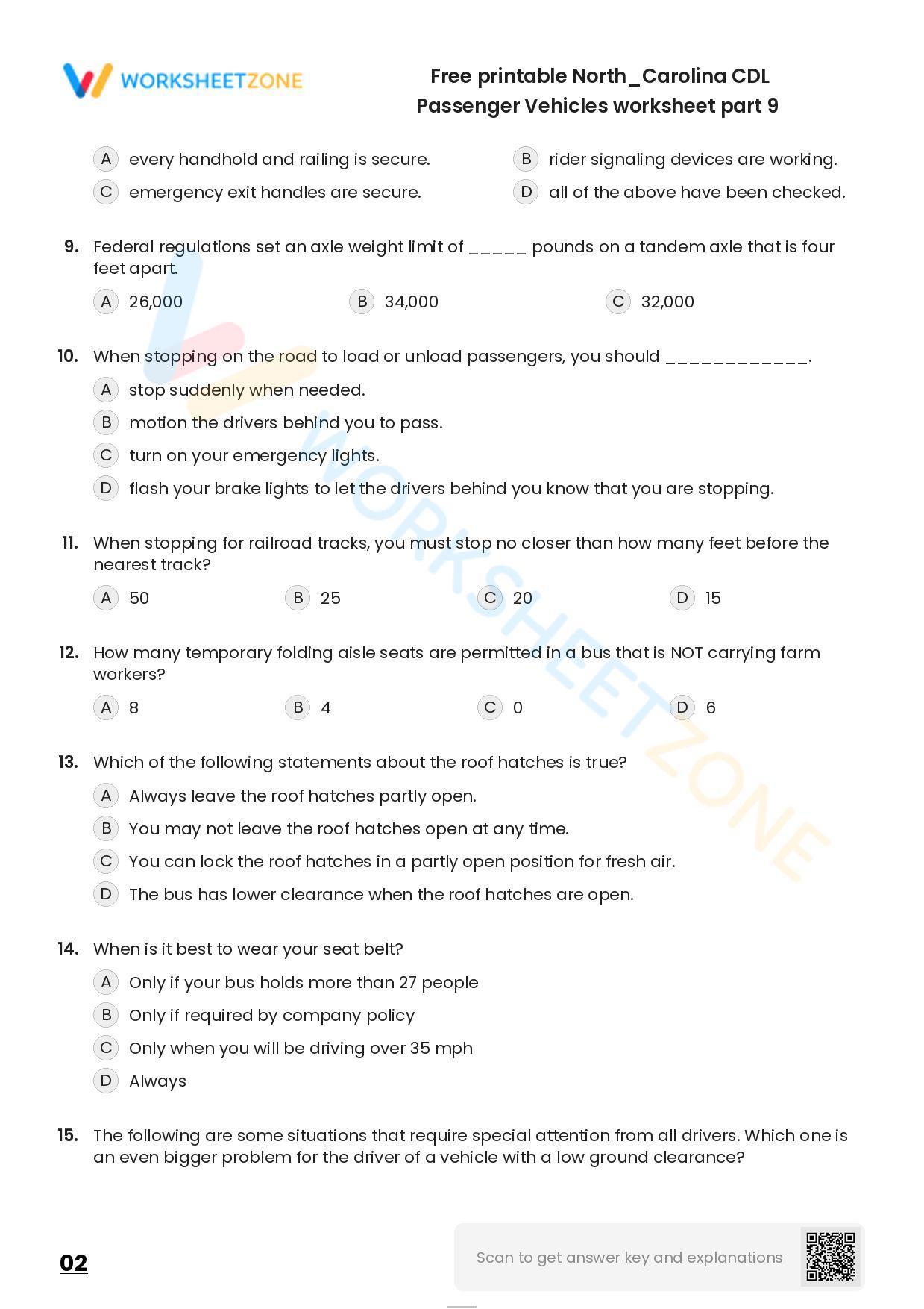 Free Printable North Carolina Cdl Passenger Vehicles Practice Test
