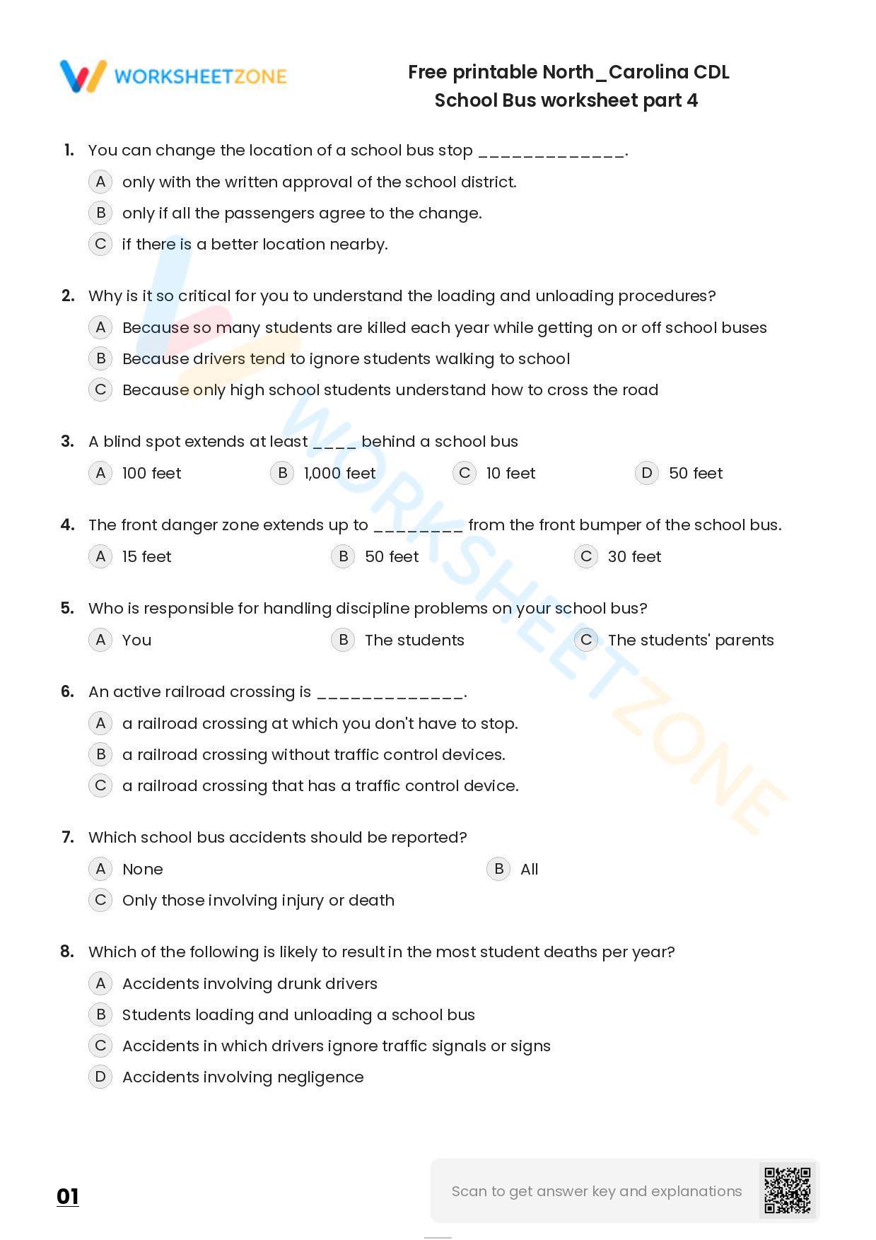 Free Printable North/Carolina CDL School Bus Worksheet Part 4
