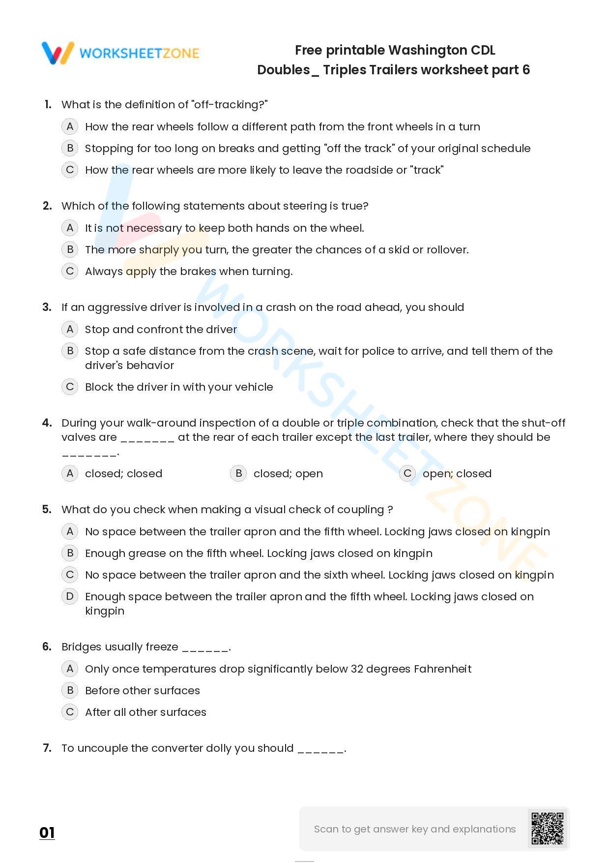 Free printable Washington CDL Doubles/ Triples Trailers worksheet part ...