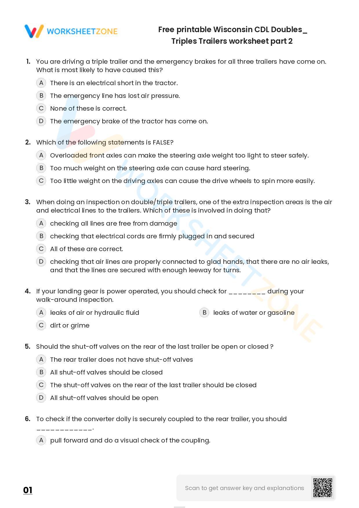 Free printable Wisconsin CDL Doubles/ Triples Trailers worksheet part 2 ...