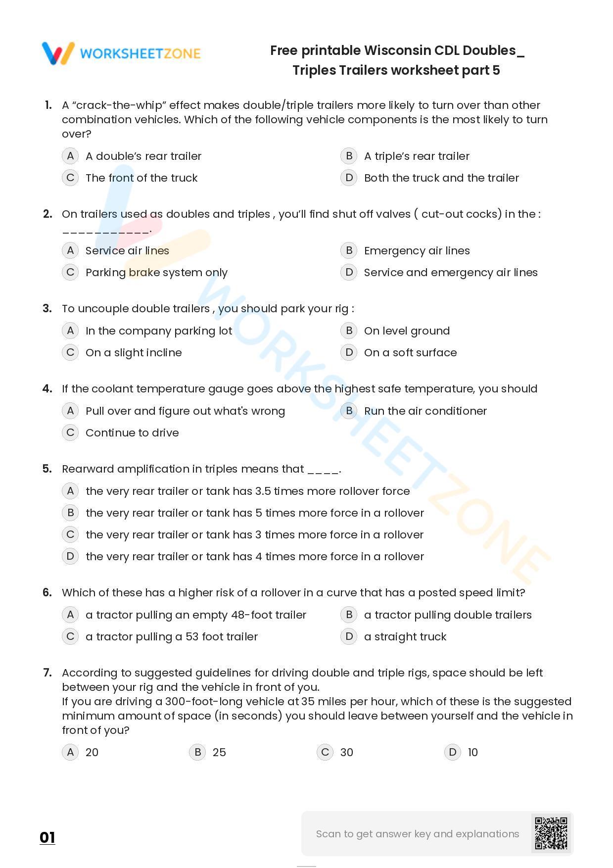 Free Printable Wisconsin CDL Doubles/ Triples Trailers Worksheet Part 5