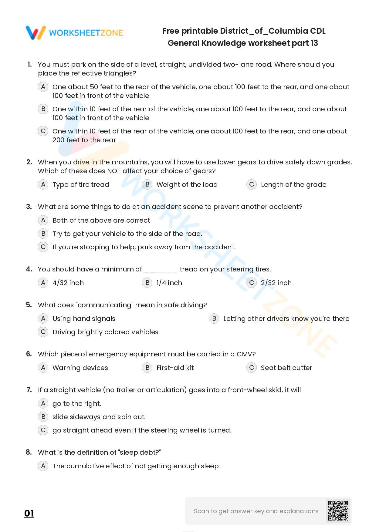 Free printable District/of_Columbia CDL General Knowledge worksheet ...