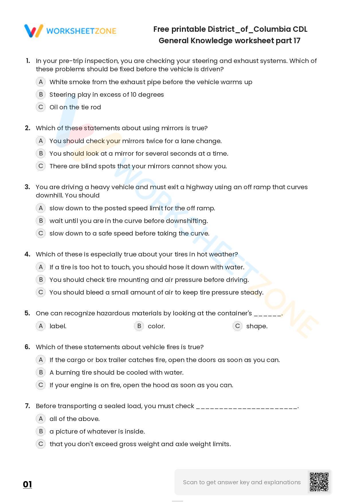 Free printable District/of_Columbia CDL General Knowledge worksheet ...