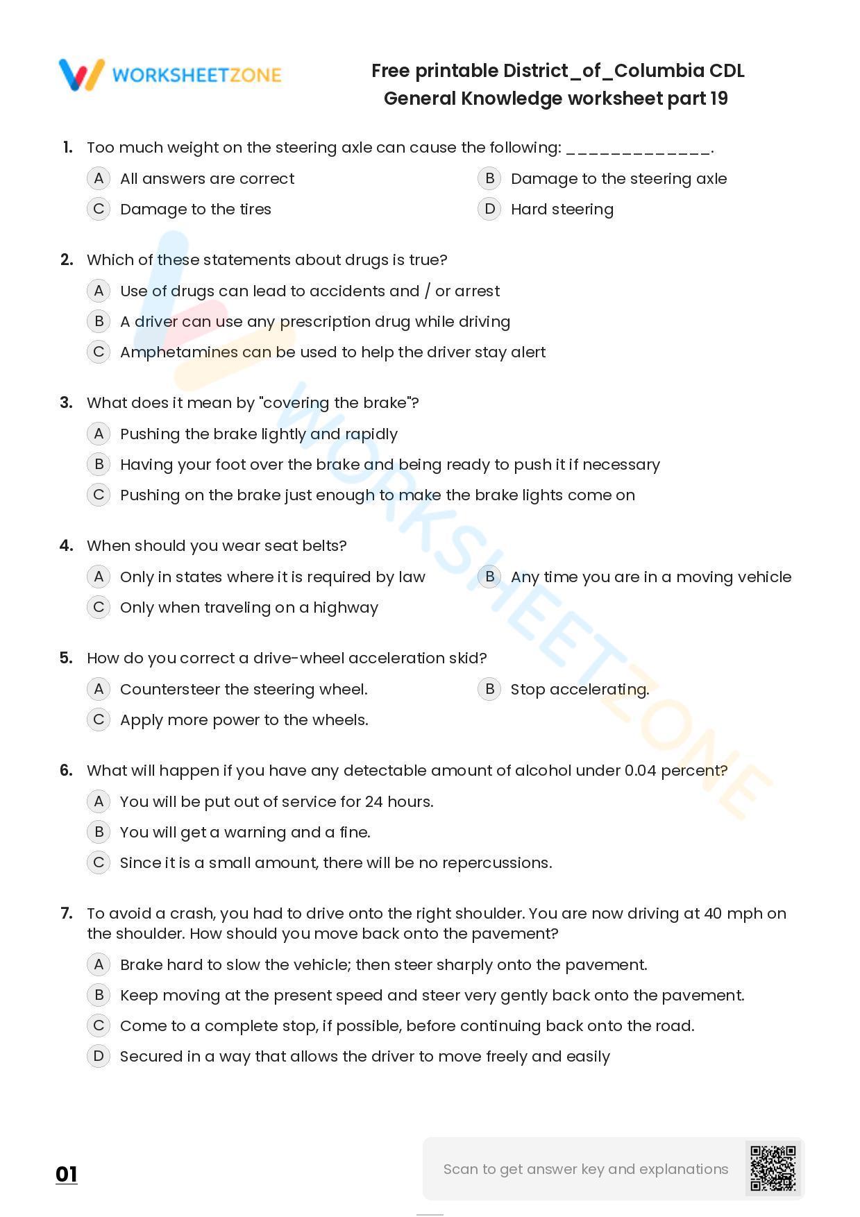 Free printable District/of_Columbia CDL General Knowledge worksheet ...