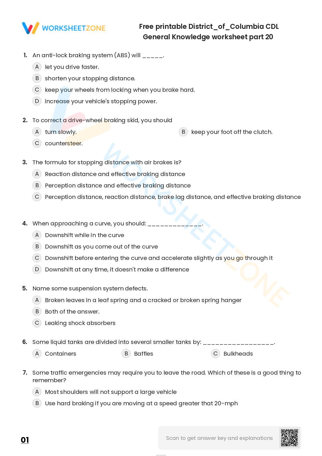 Free printable District/of_Columbia CDL General Knowledge worksheet ...