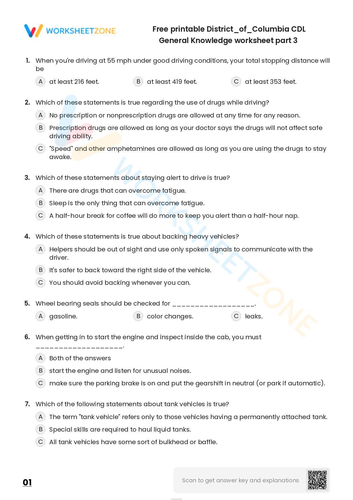 Free printable District/of_Columbia CDL General Knowledge worksheet ...