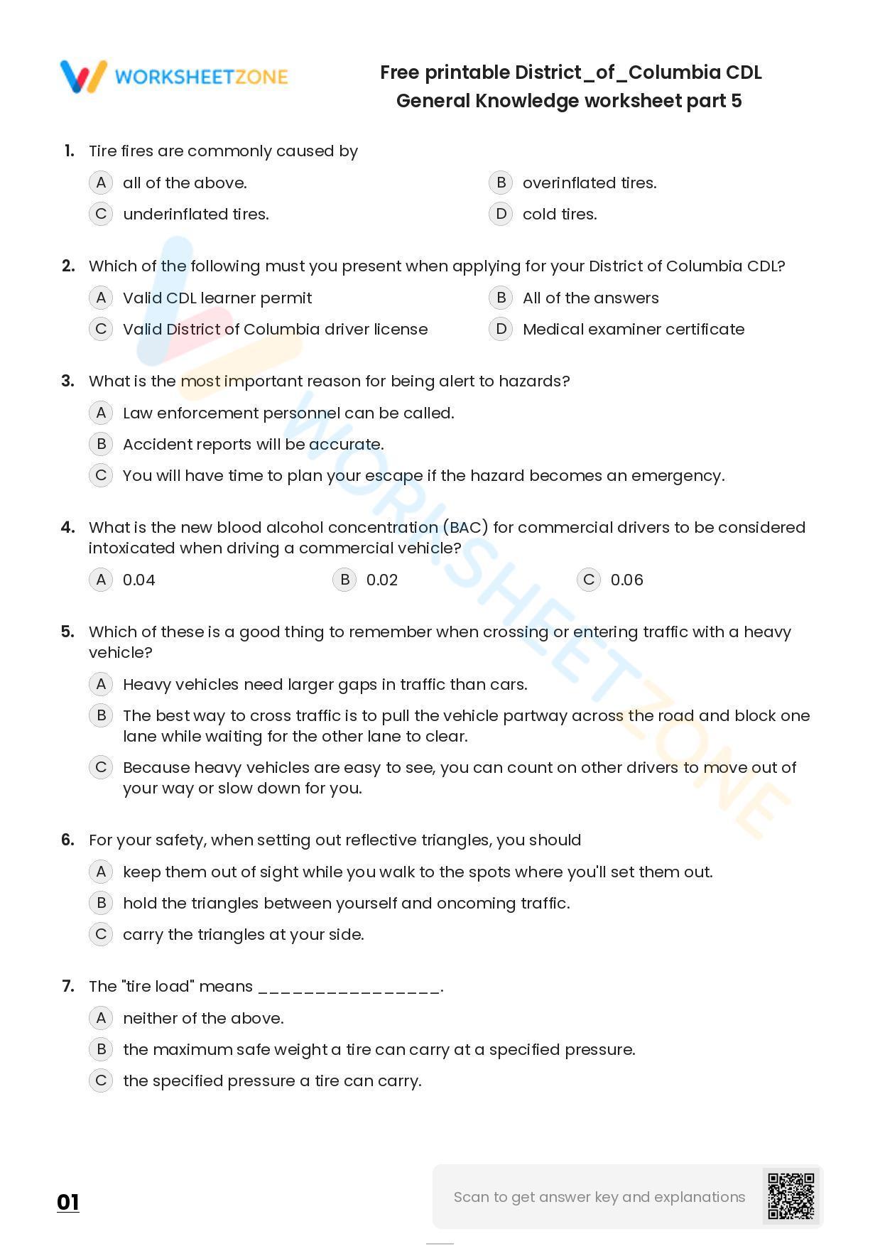 Free printable District/of_Columbia CDL General Knowledge worksheet ...