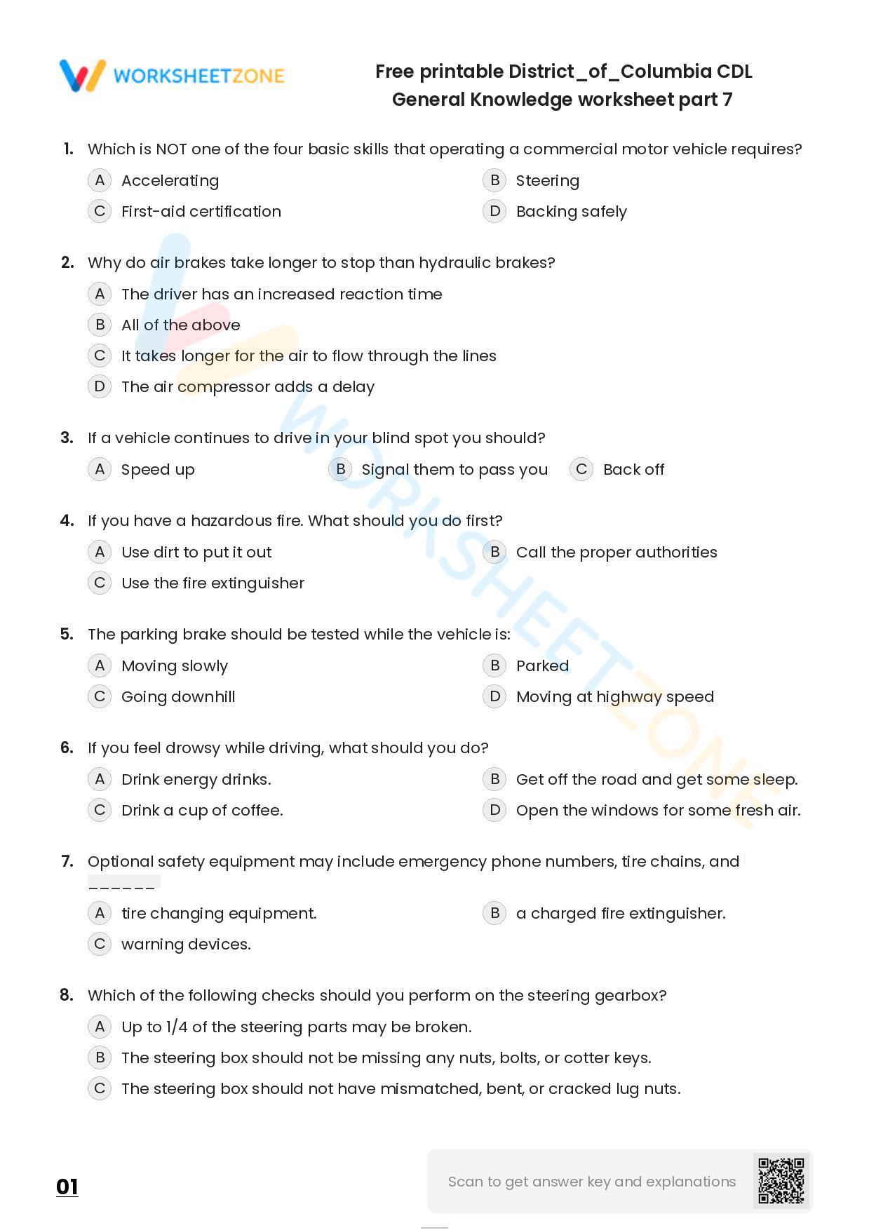 Free Printable District/of_Columbia CDL General Knowledge Worksheet Part 7