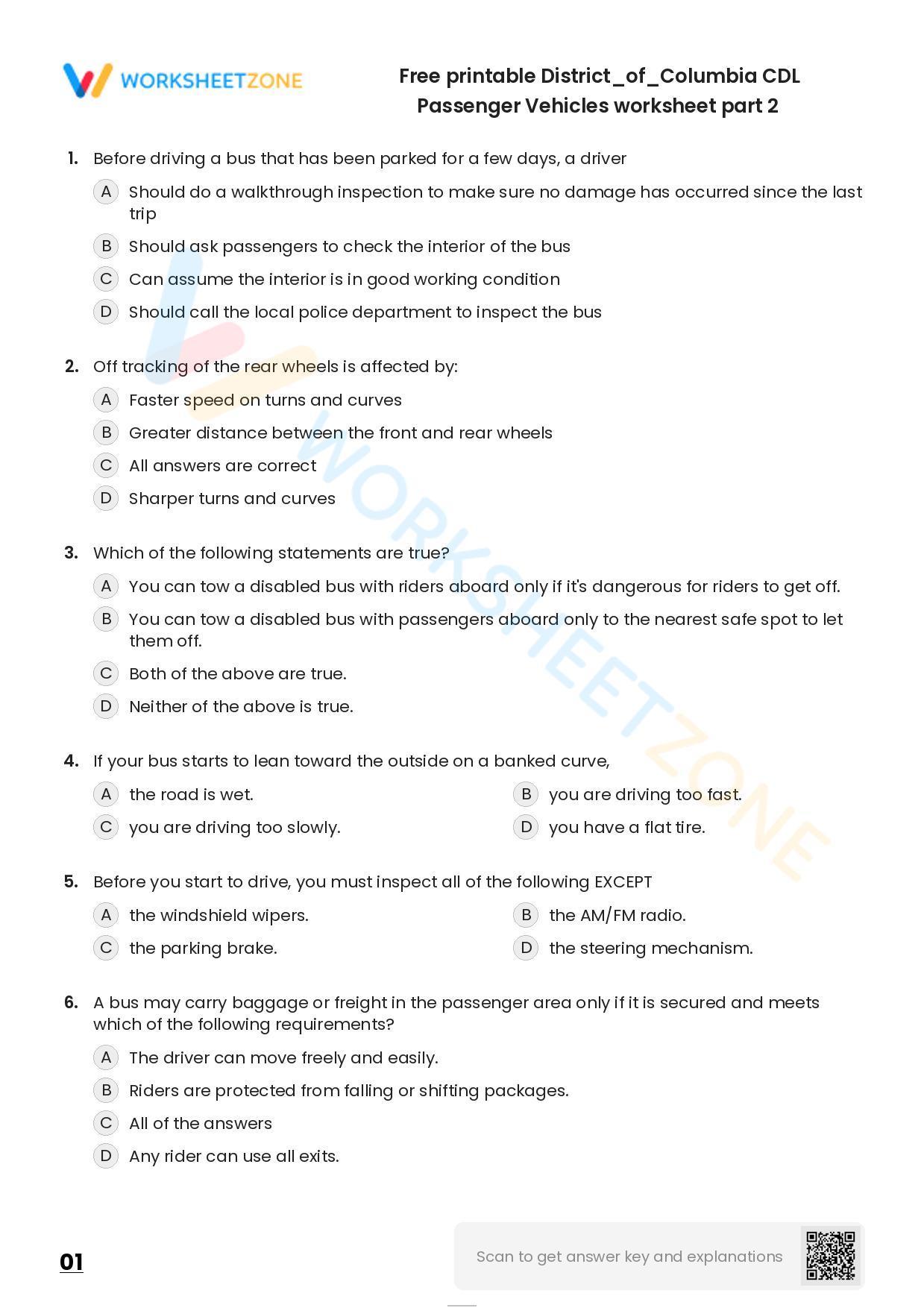 Free printable District/of_Columbia CDL Passenger Vehicles worksheet ...