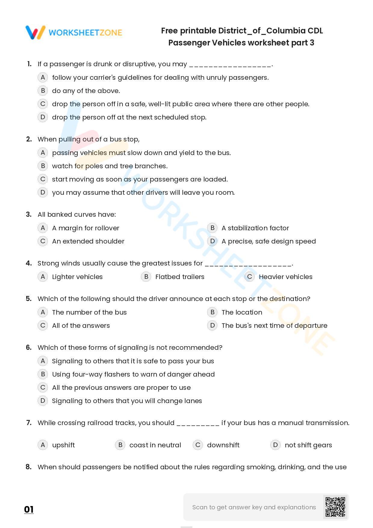 Free printable District/of_Columbia CDL Passenger Vehicles worksheet ...
