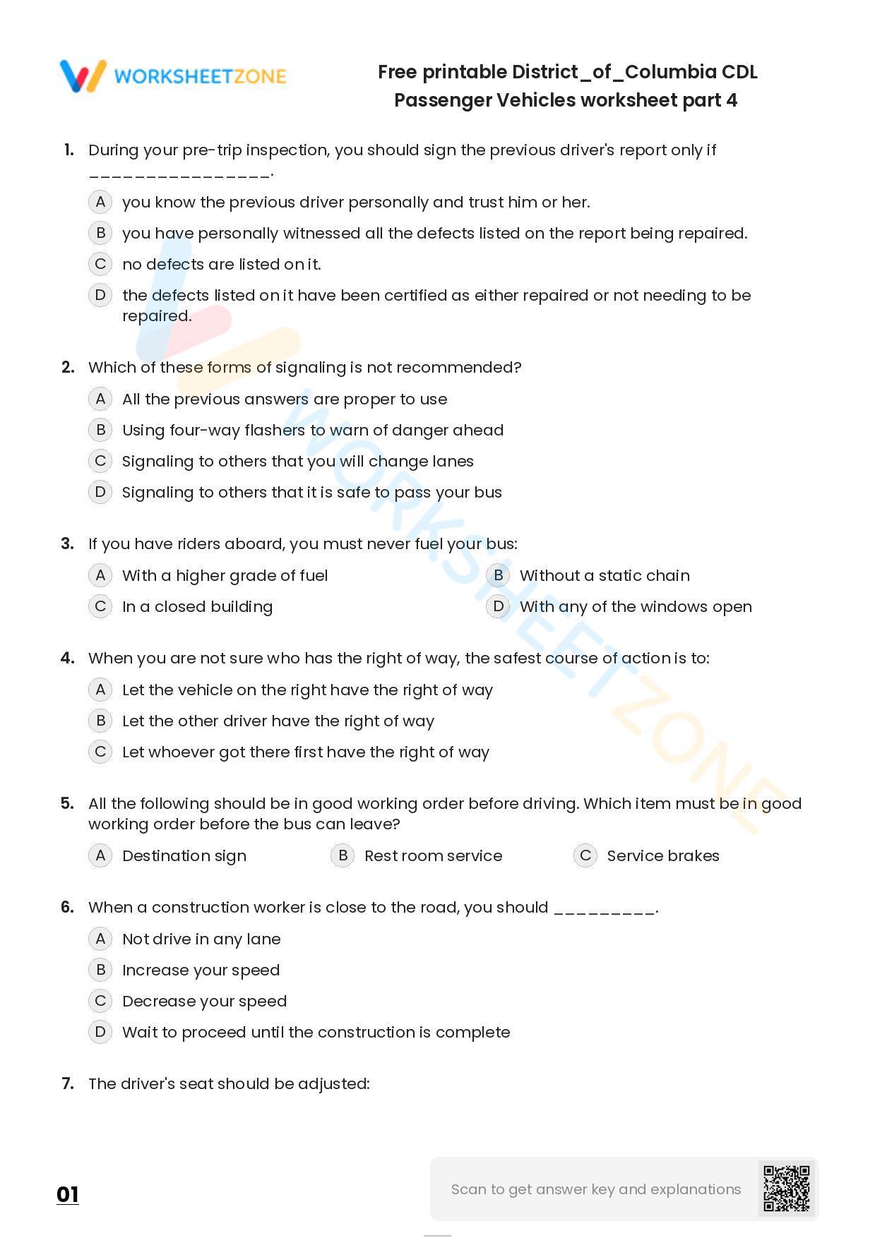 Free printable District/of_Columbia CDL Passenger Vehicles worksheet ...