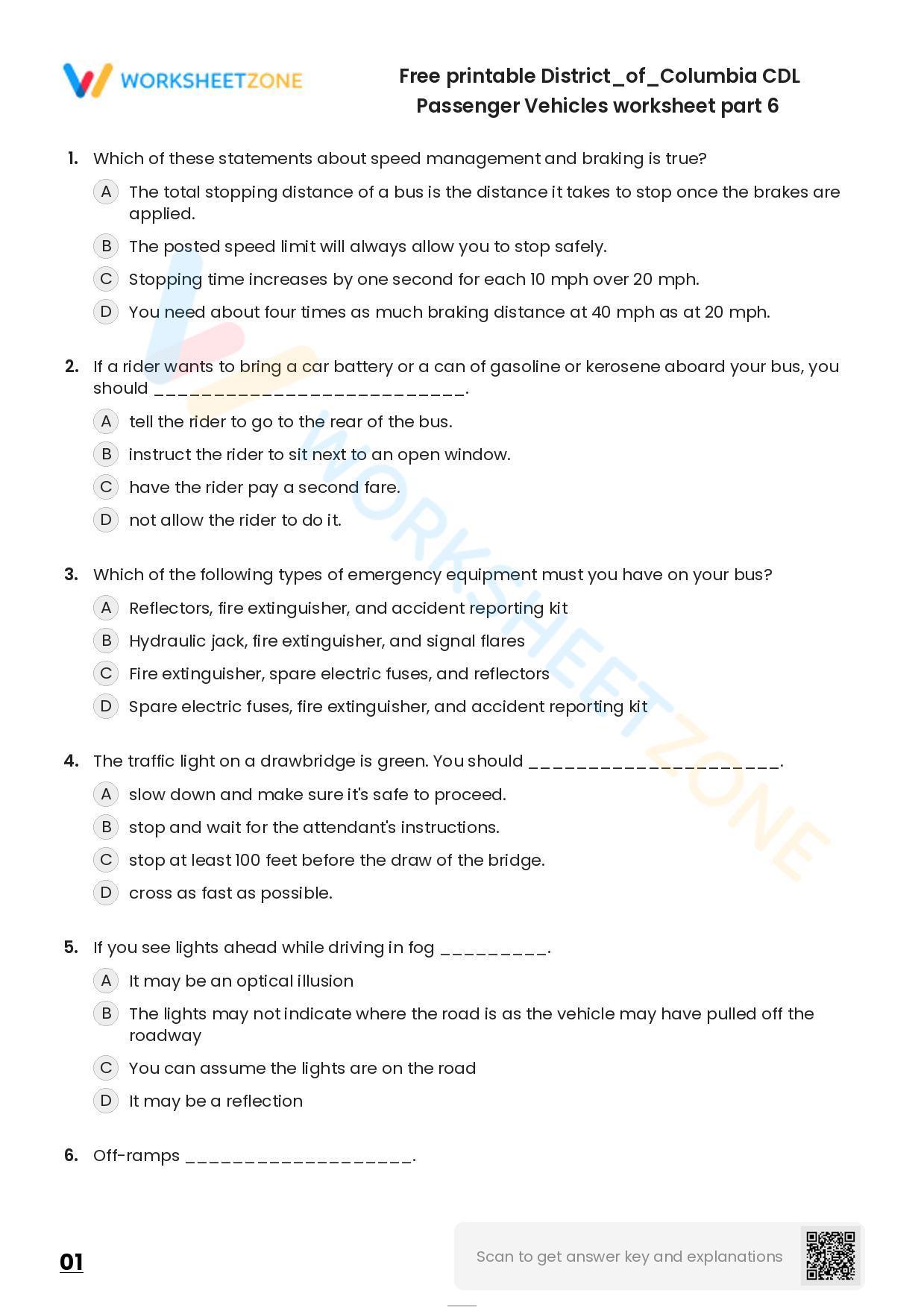 Free printable District/of_Columbia CDL Passenger Vehicles worksheet ...