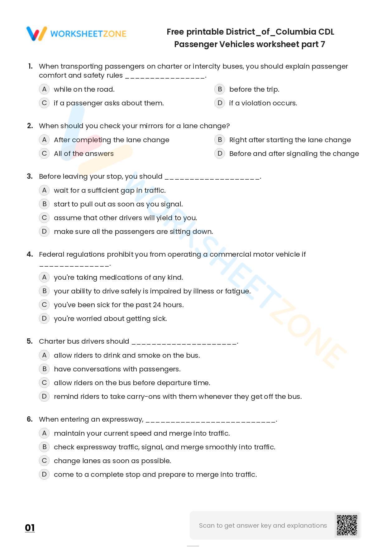 Free printable District/of_Columbia CDL Passenger Vehicles worksheet ...
