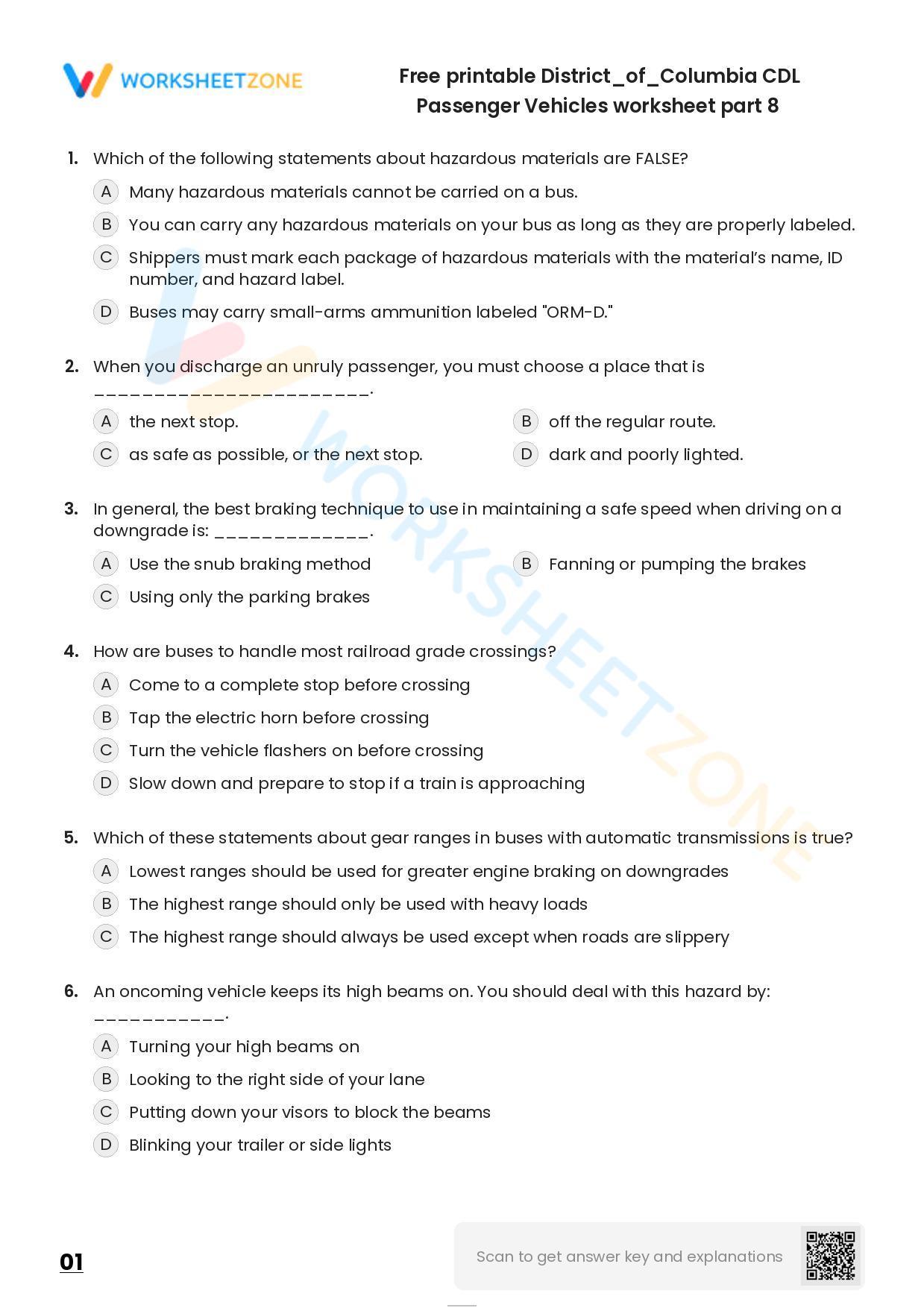 Free printable District/of_Columbia CDL Passenger Vehicles worksheet ...