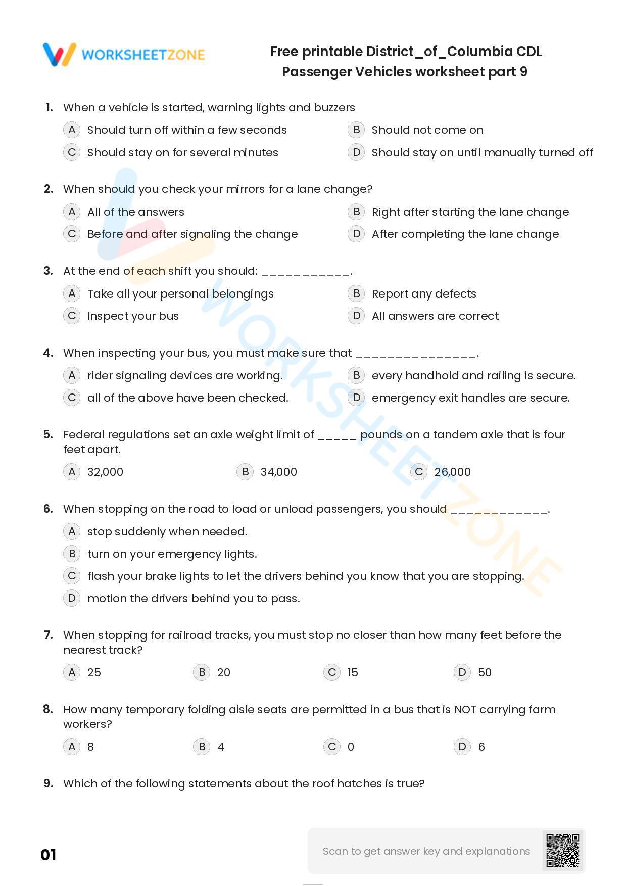 Free printable District/of_Columbia CDL Passenger Vehicles worksheet ...