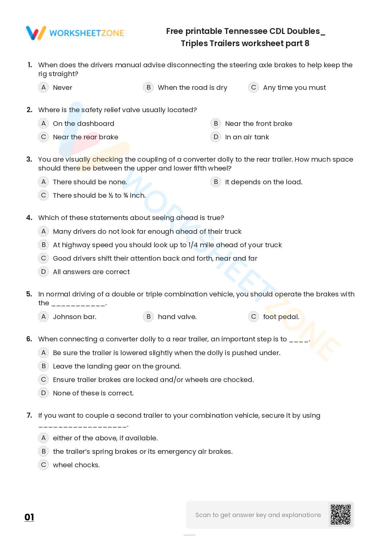 Free Printable Tennessee CDL Doubles/ Triples Trailers Worksheet Part 8