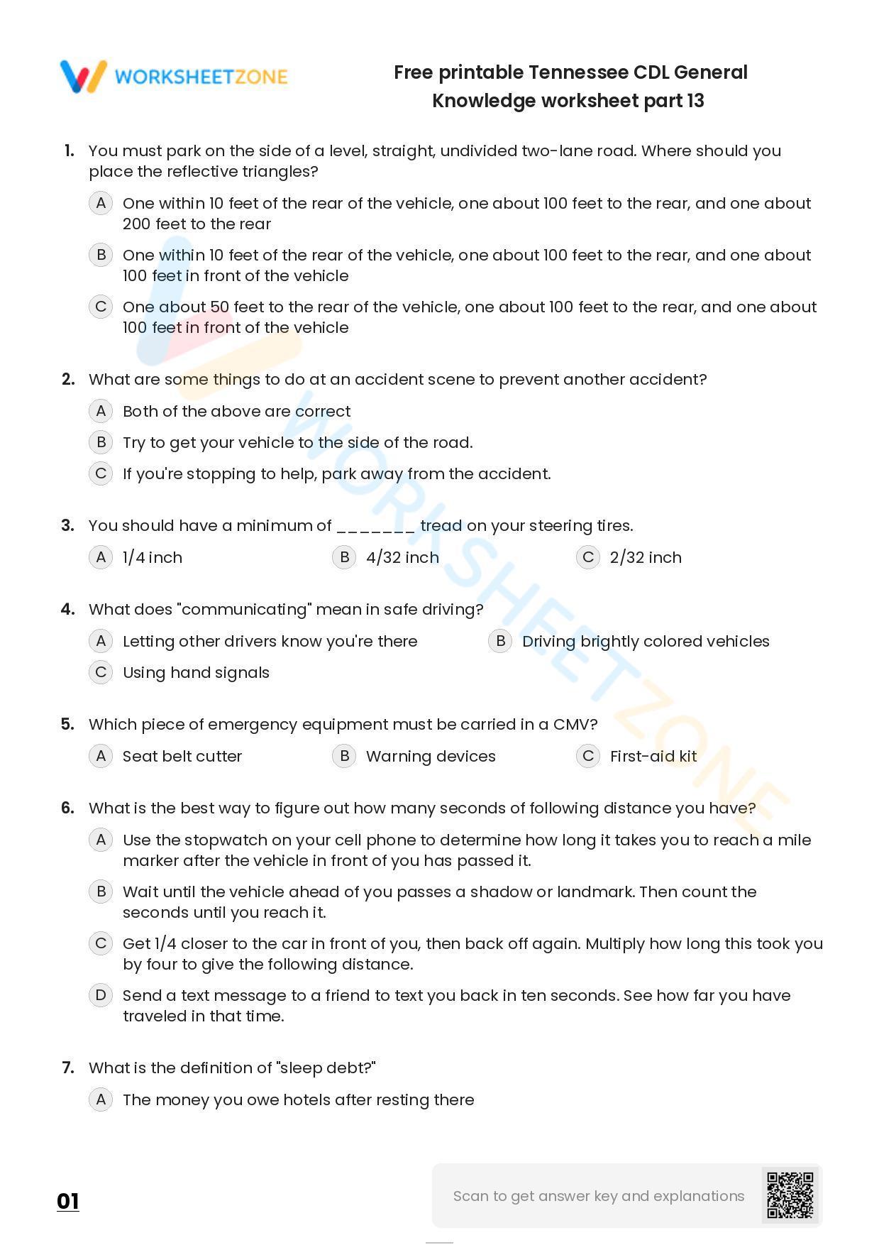 Free printable Tennessee CDL General Knowledge worksheet part 2 ...