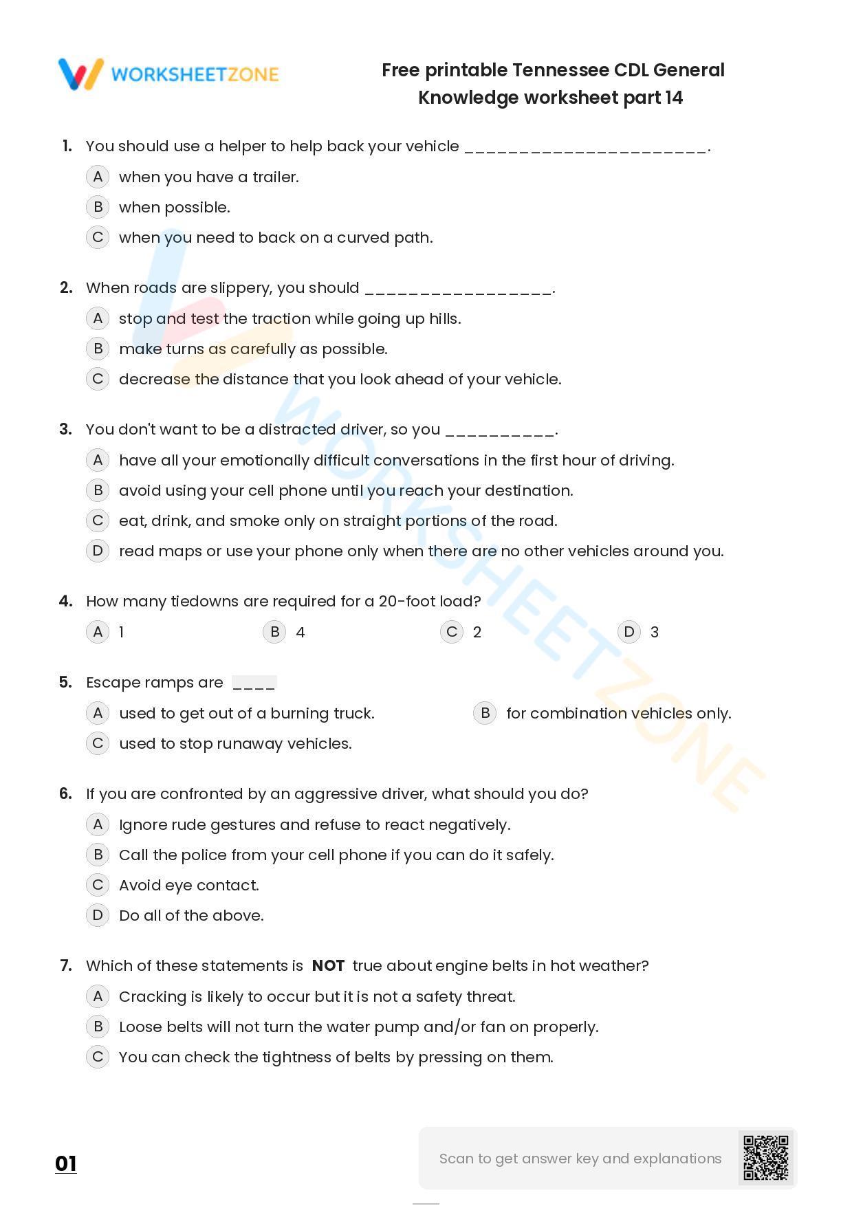 Free printable Tennessee CDL General Knowledge worksheet part 2 ...