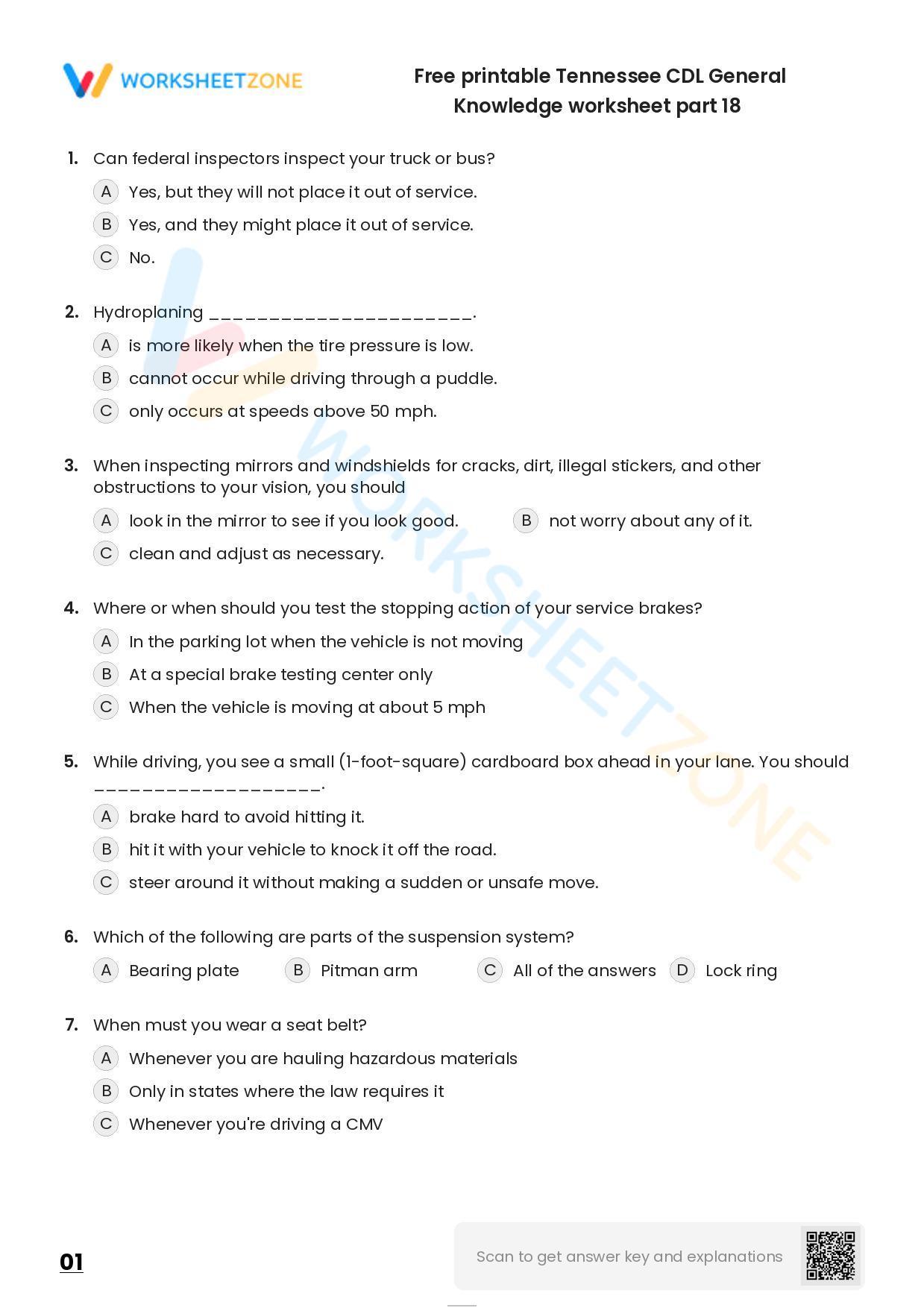 Free printable Tennessee CDL General Knowledge worksheet part 2 ...