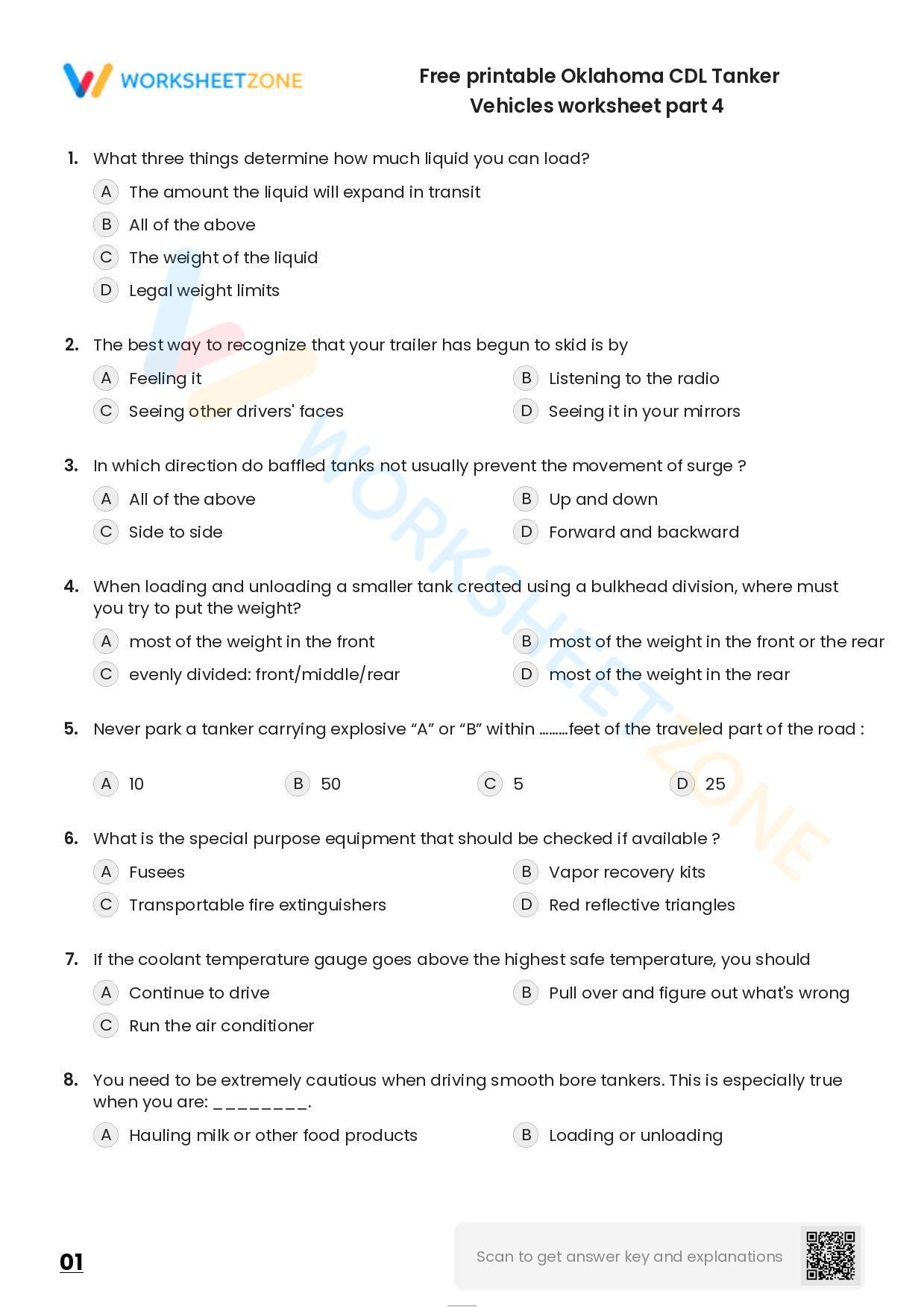 Free Printable Oklahoma CDL Tanker Vehicles Worksheet Part 4