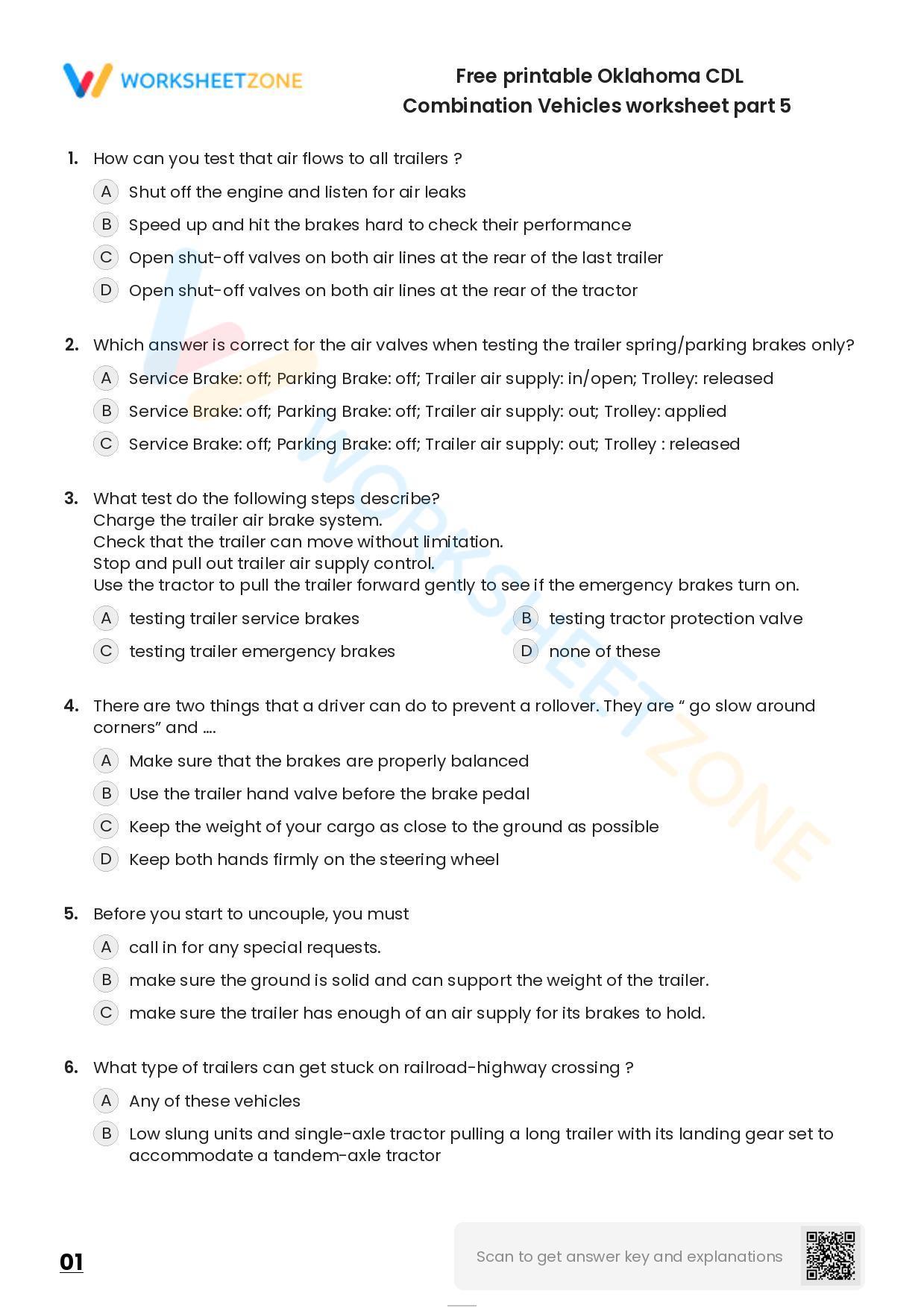 Free Printable Oklahoma CDL Combination Vehicles Worksheet Part 5