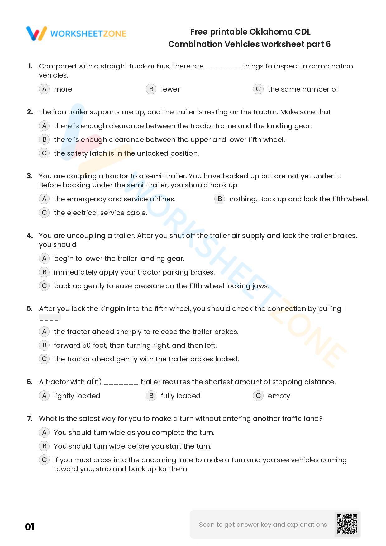 Free printable Oklahoma CDL Combination Vehicles worksheet part 1 ...