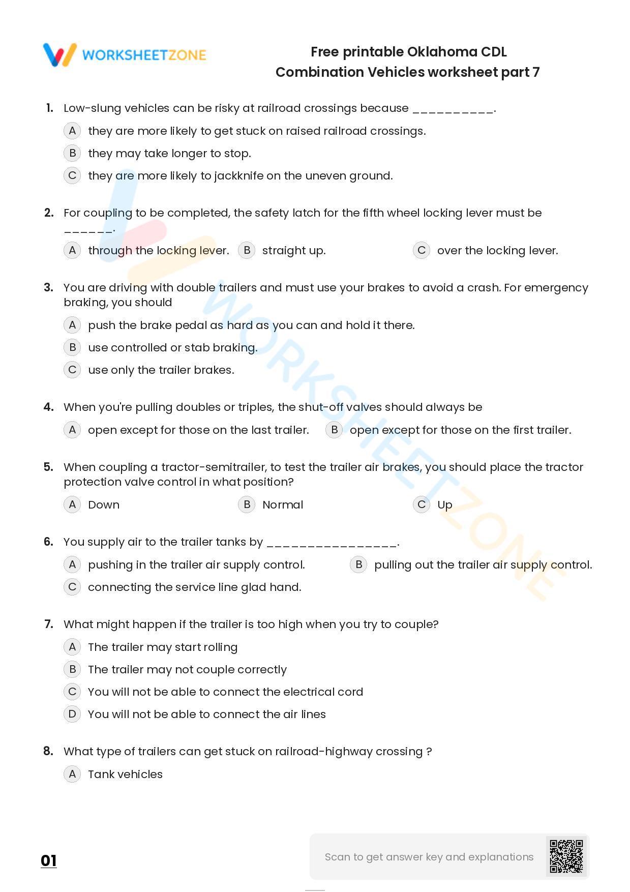 Free printable Oklahoma CDL Combination Vehicles worksheet part 1 ...