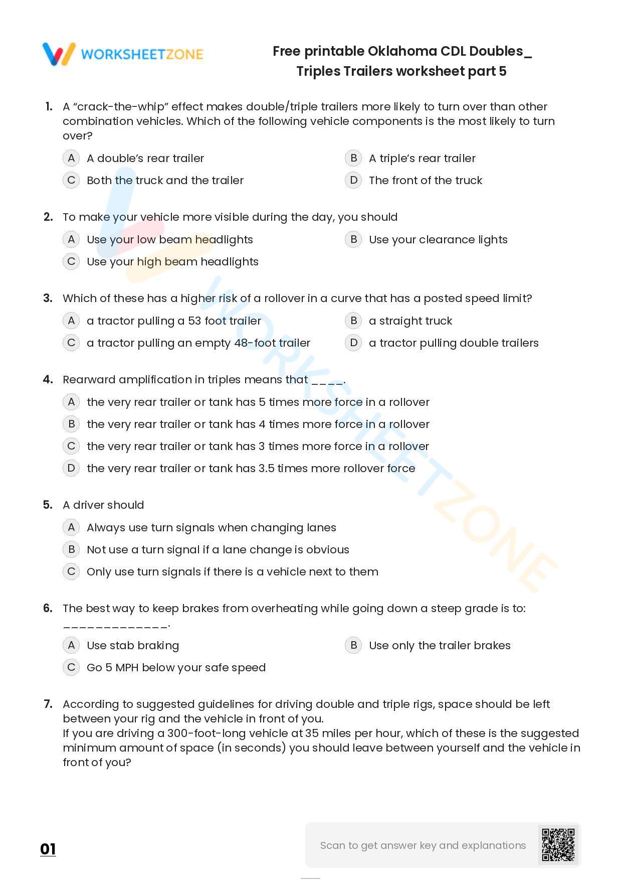 Free Printable Oklahoma CDL Doubles/ Triples Trailers Worksheet Part 5