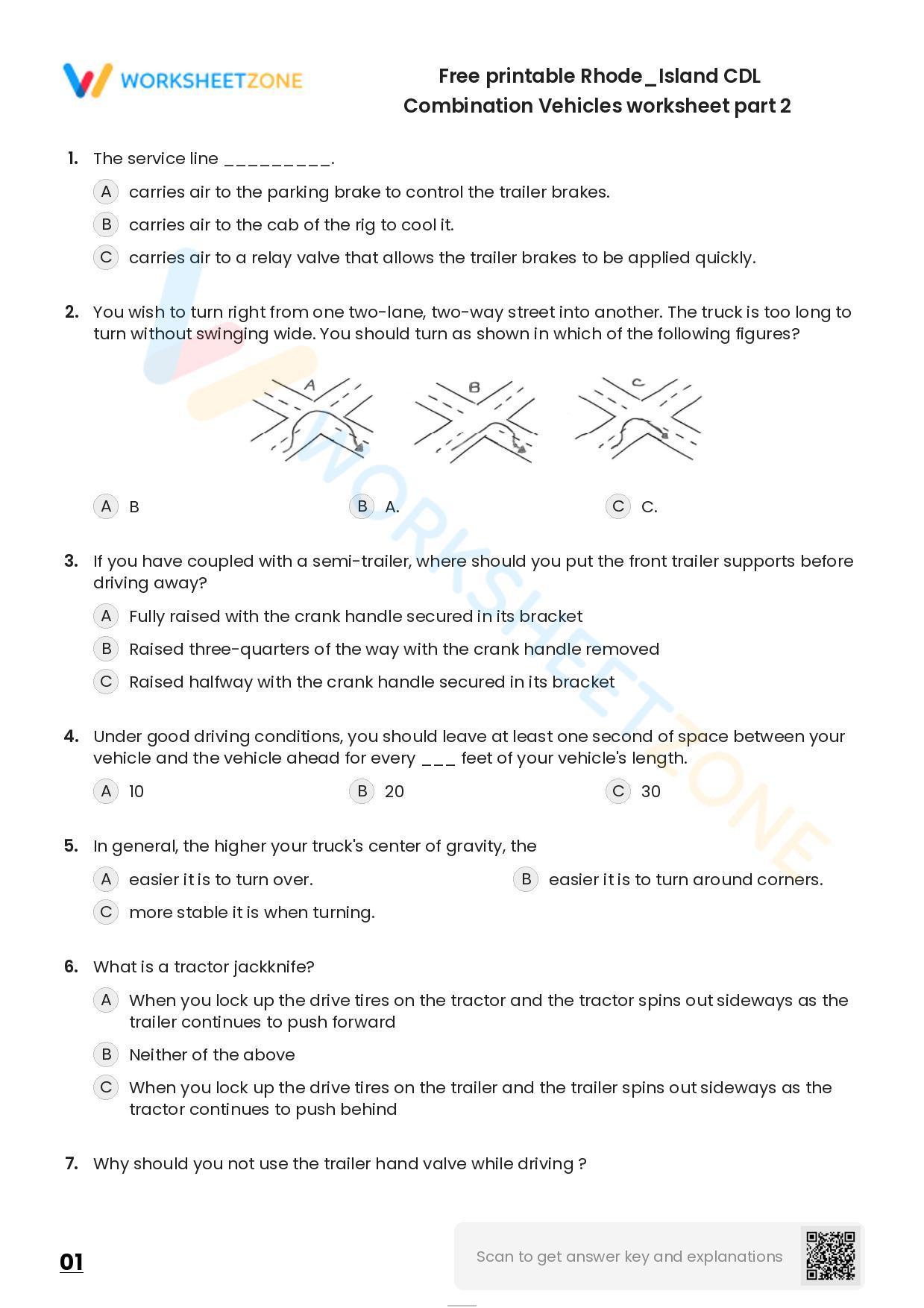 Free Printable Rhode/Island CDL Combination Vehicles Worksheet Part 2