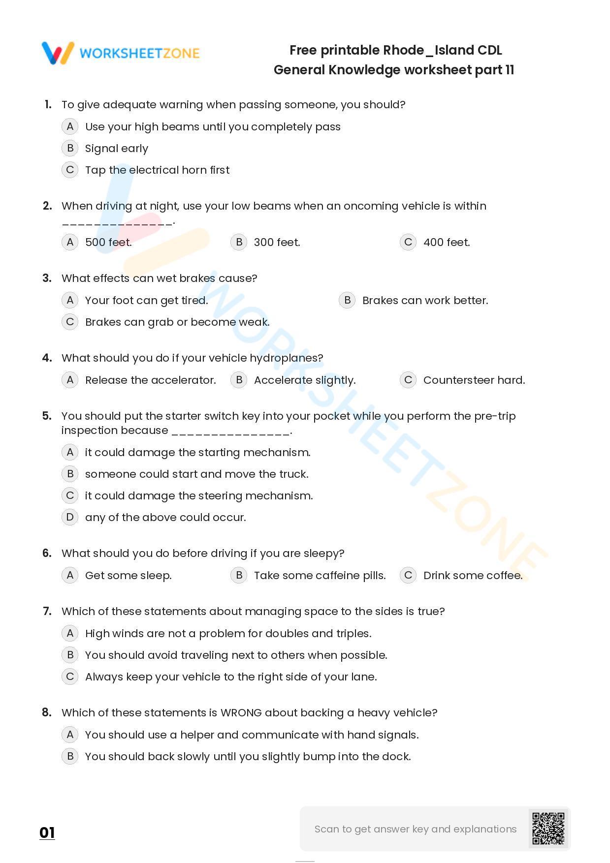 Free printable Rhode/Island CDL General Knowledge worksheet part 14 ...
