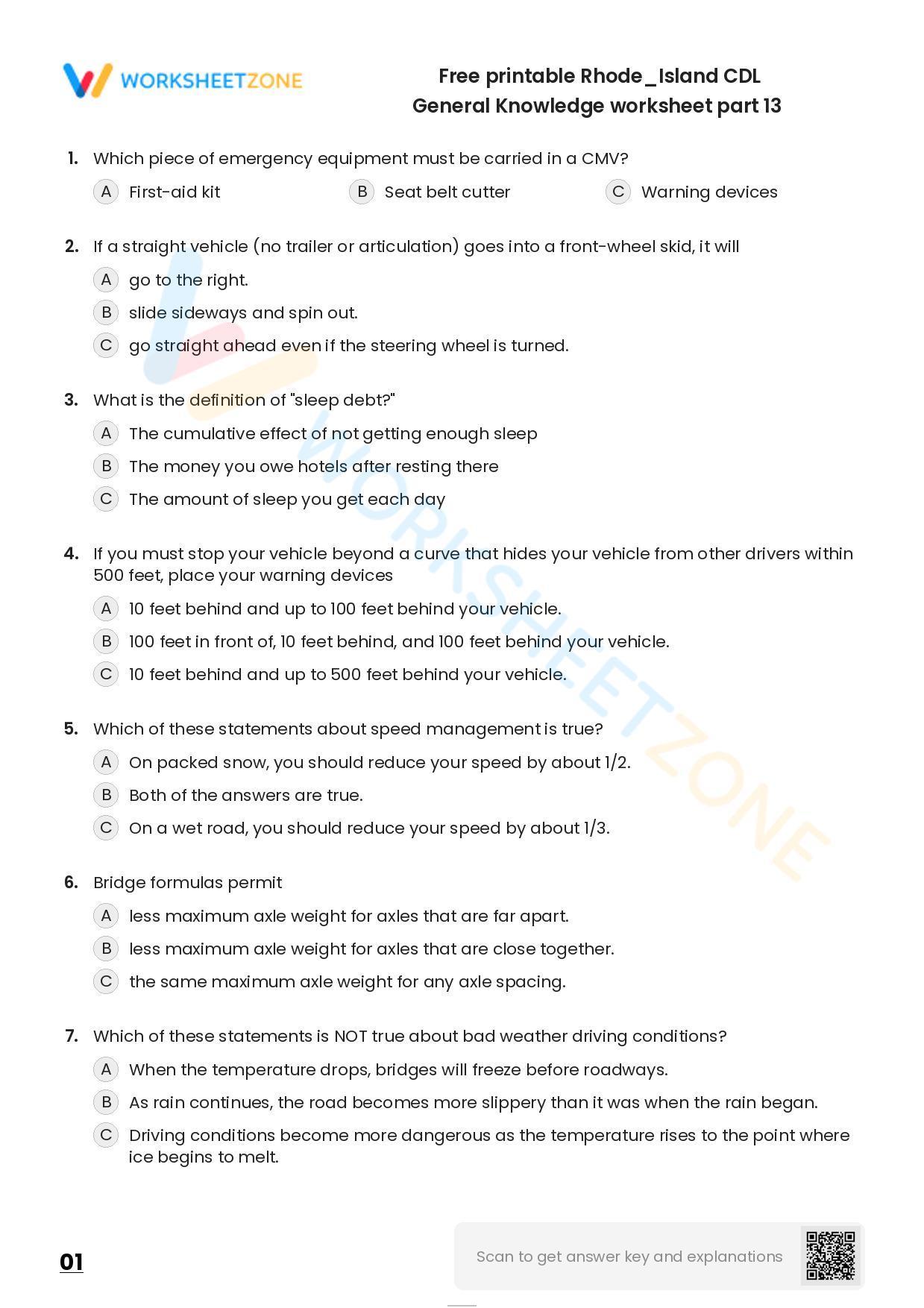 Free printable Rhode/Island CDL General Knowledge worksheet part 14 ...