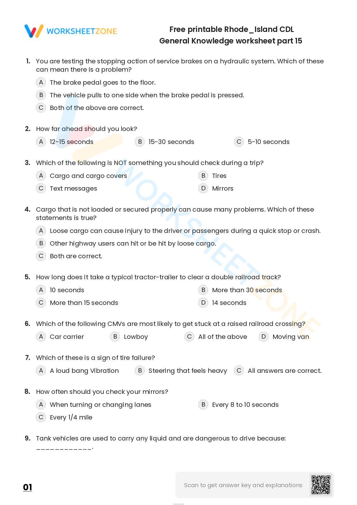 Free printable Rhode/Island CDL General Knowledge worksheet part 14 ...