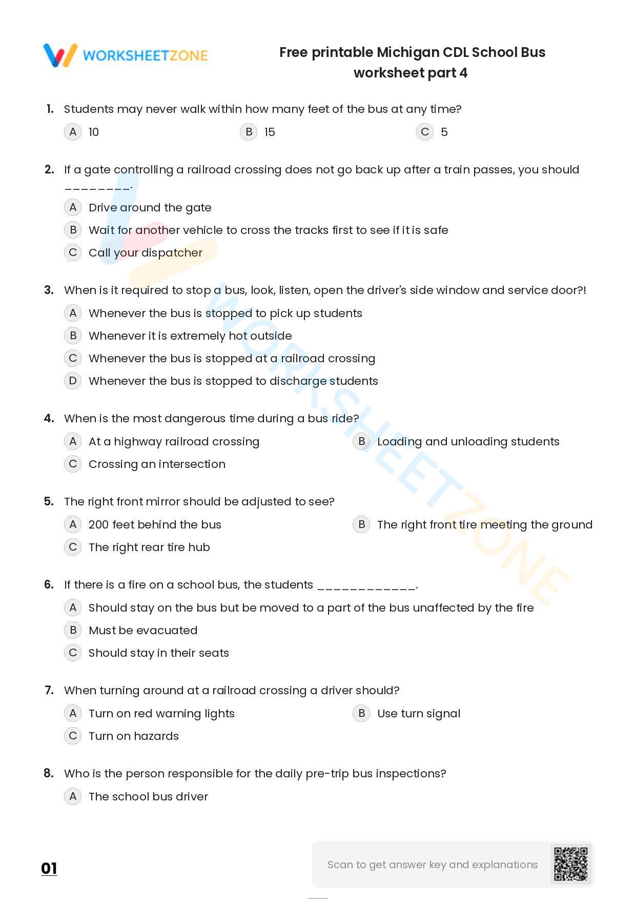 Free Printable Michigan CDL School Bus Worksheet Part 4
