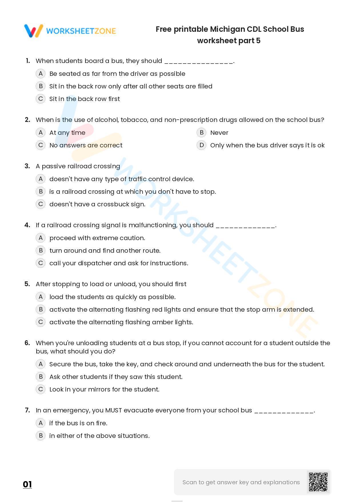 Free Printable Michigan CDL School Bus Worksheet Part 5